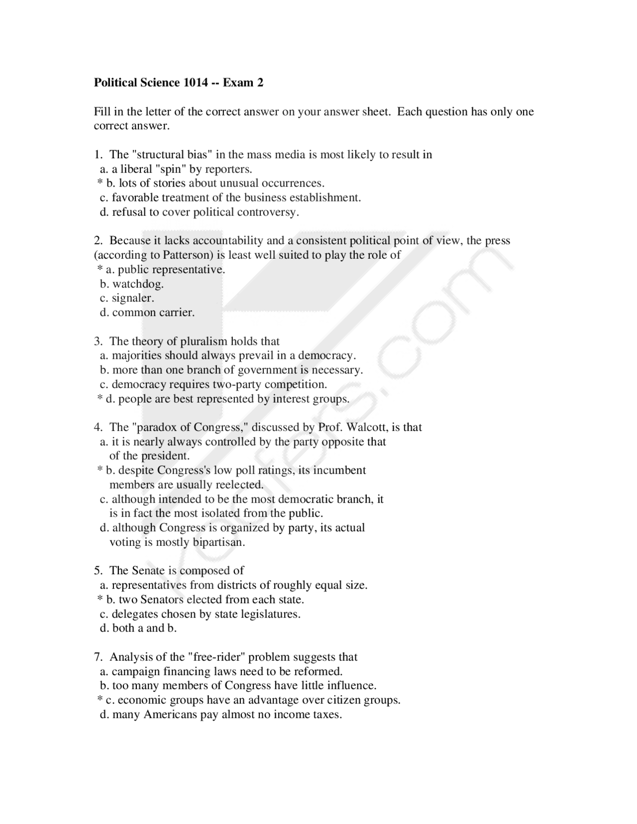 Resolution For Exam 2 Political Science Psci 1014 Docsity
