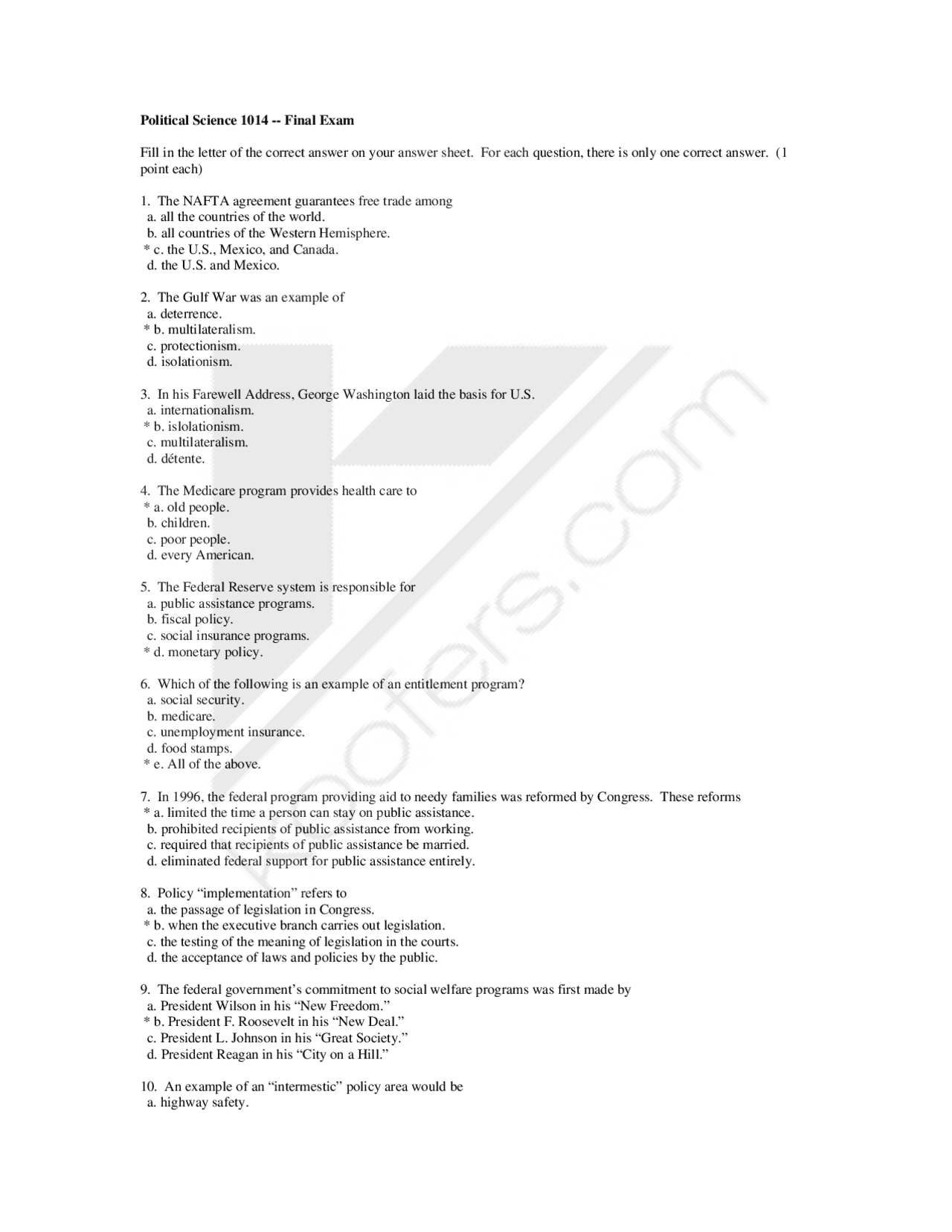 US Gov & Politics Final multiple choice | PSCI 1014 - Docsity