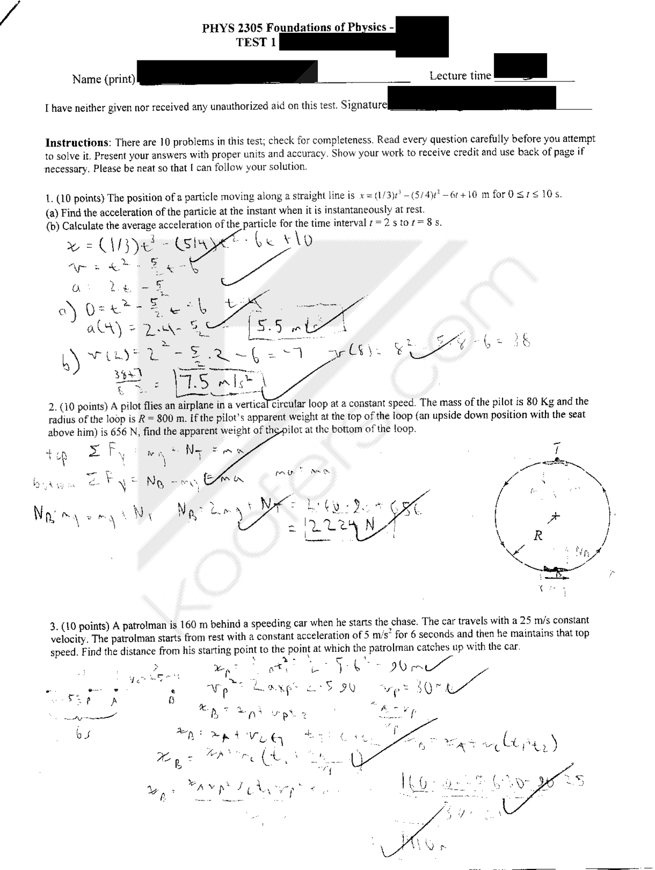 Test 1 Solved Questions Foundations Of Physics I Phys 2305 Exams