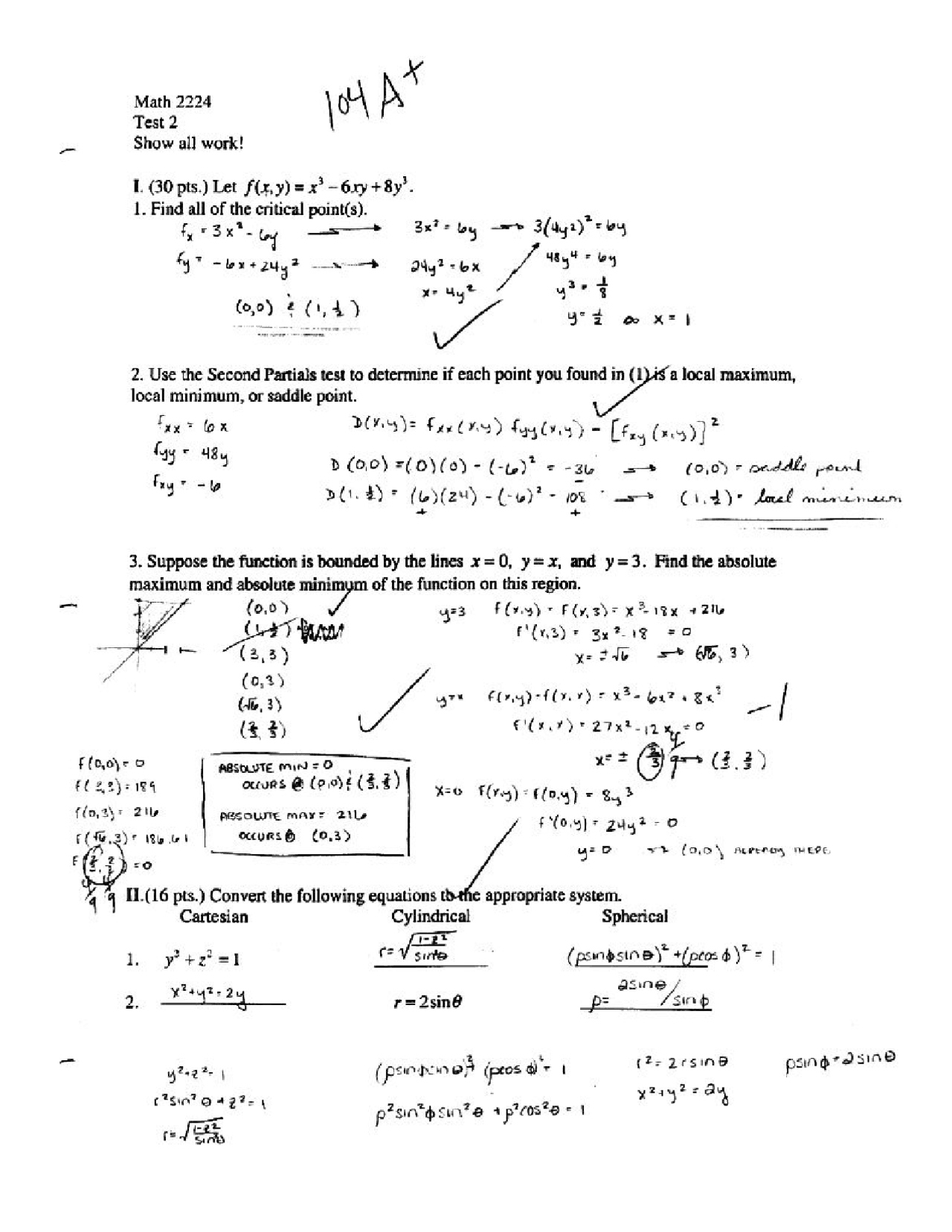 Test 2 Solved - Multivariable Calculus | MATH 2224 - Docsity Test 2 Solved - Multivariable Calculus | MATH 2224 - Docsity