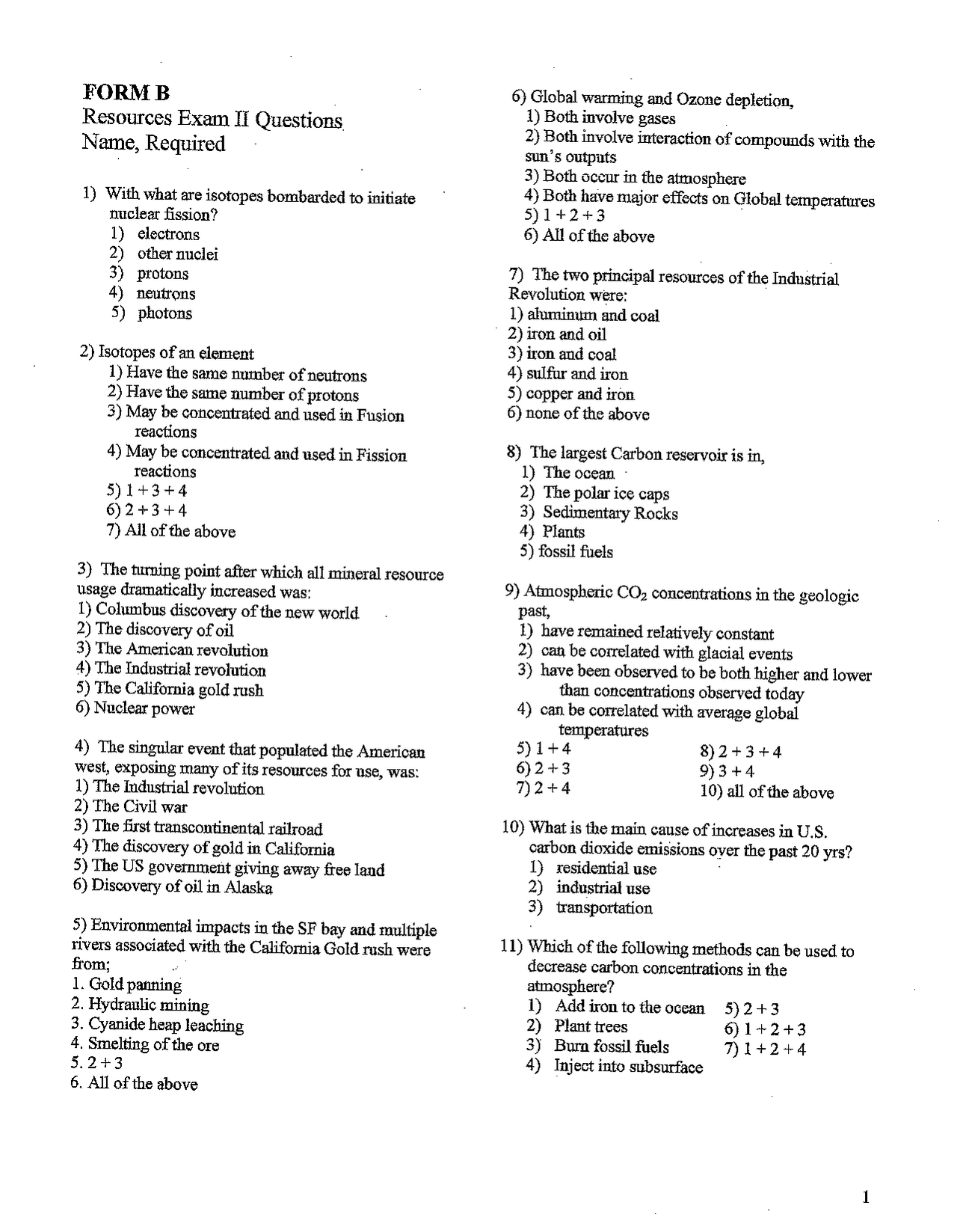 50 Questions - Resources Geology | GEOS 1024 - Docsity