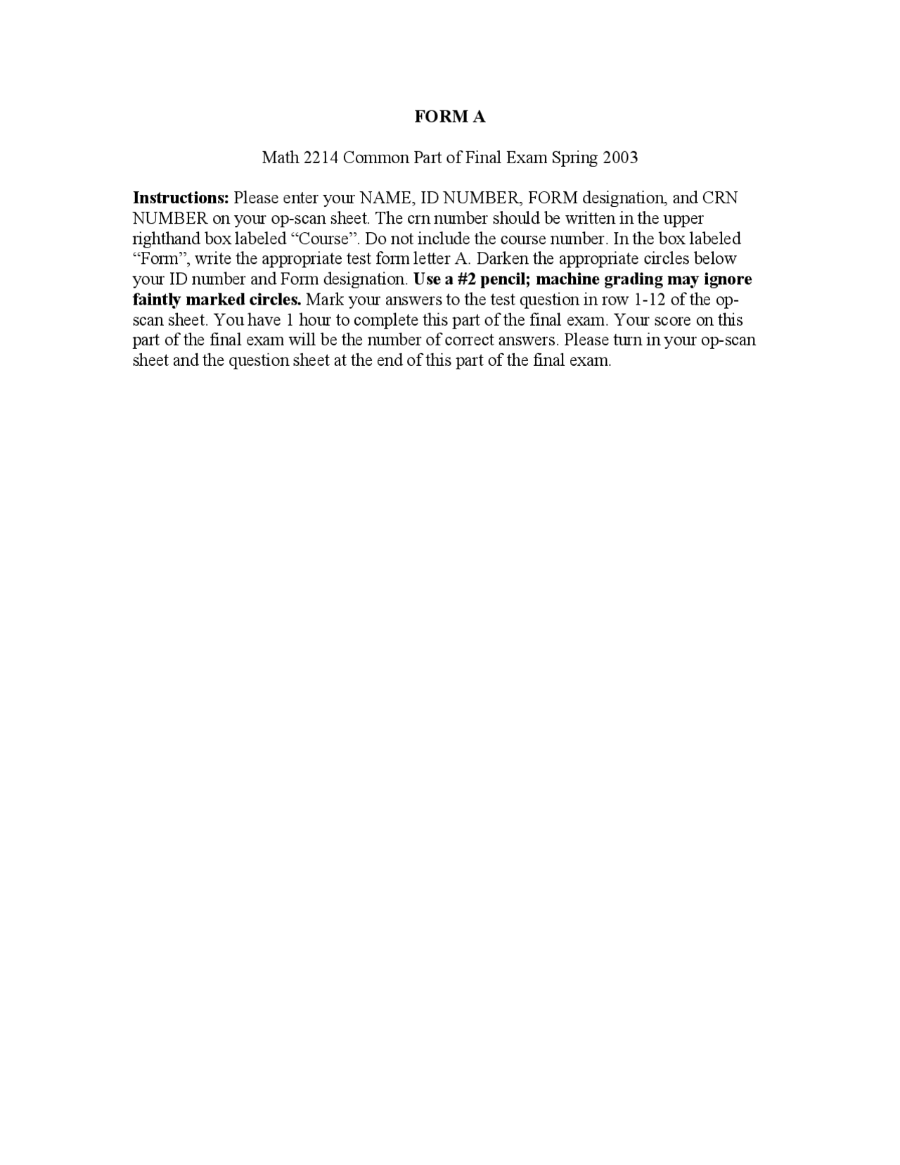 Common Part Final Exam A Introduction Differential Equations Math