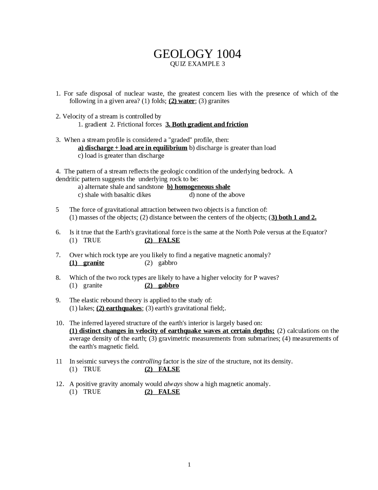 Quiz Example 3 Physical Geology Geos 1004 Quizzes Geology Docsity