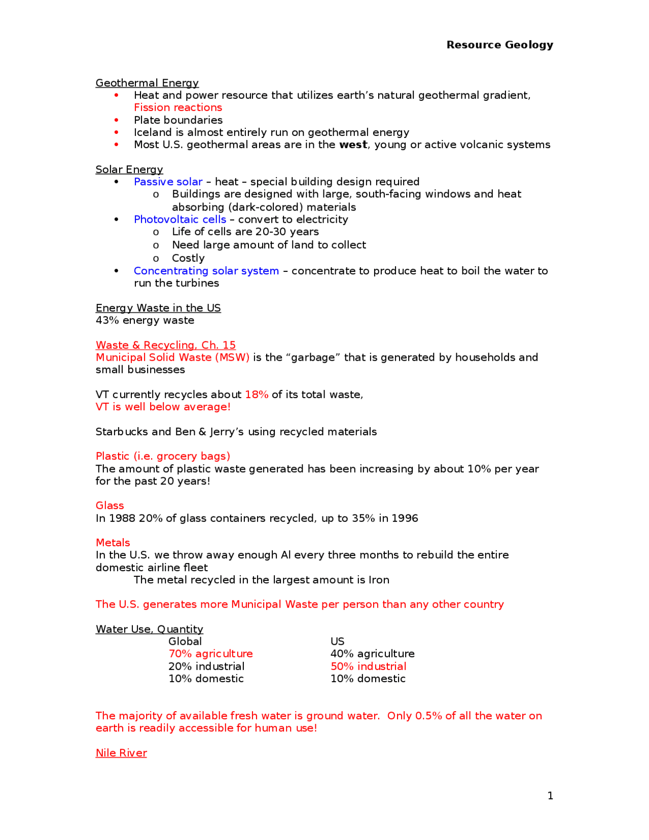 Resources Geology - Study Notes | GEOS 1024 - Docsity