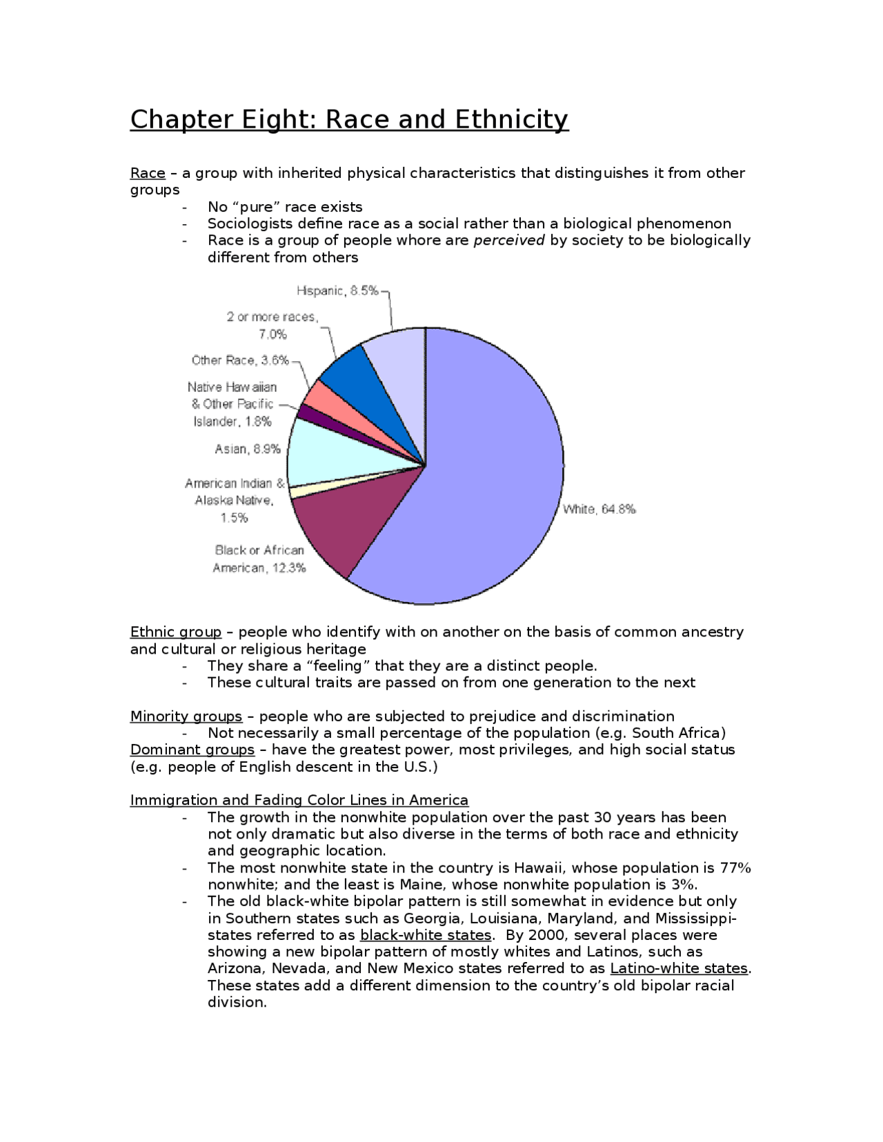 Race and Ethnicity (Ch. 8) | Introductory Sociology | SOC 1004 - Docsity