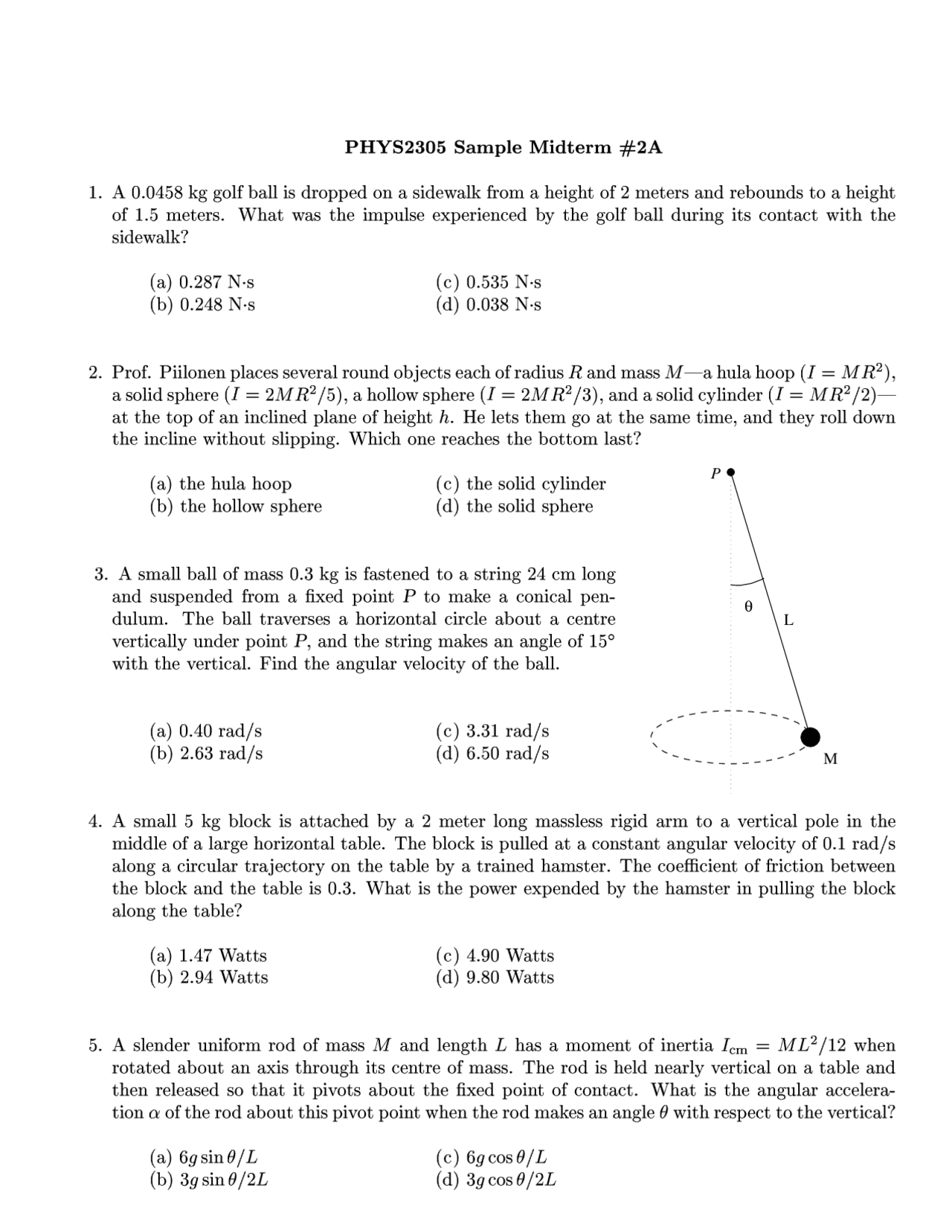 Foundations of Physics I Sample Midterm 2A: Multi-Choice & Draw Work ...