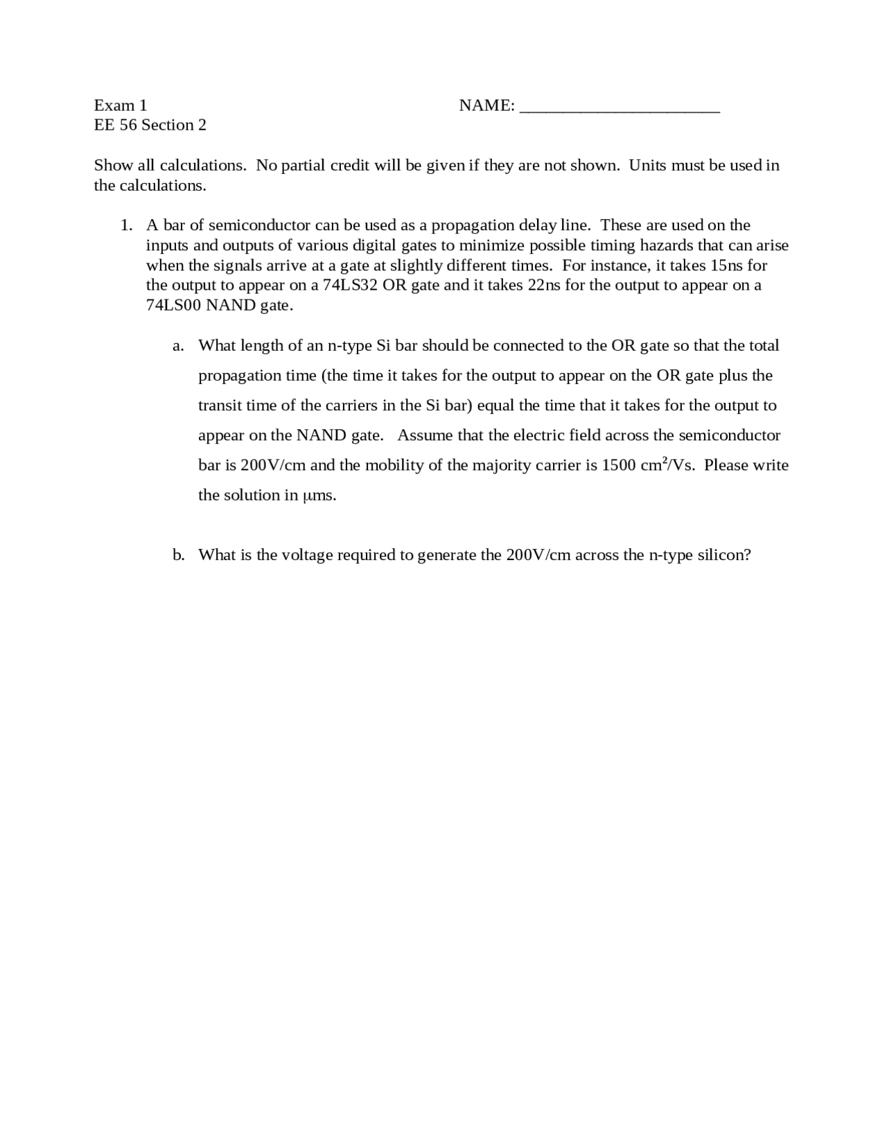 Exam 1 Without Solution Electrons Ece 2204 Docsity