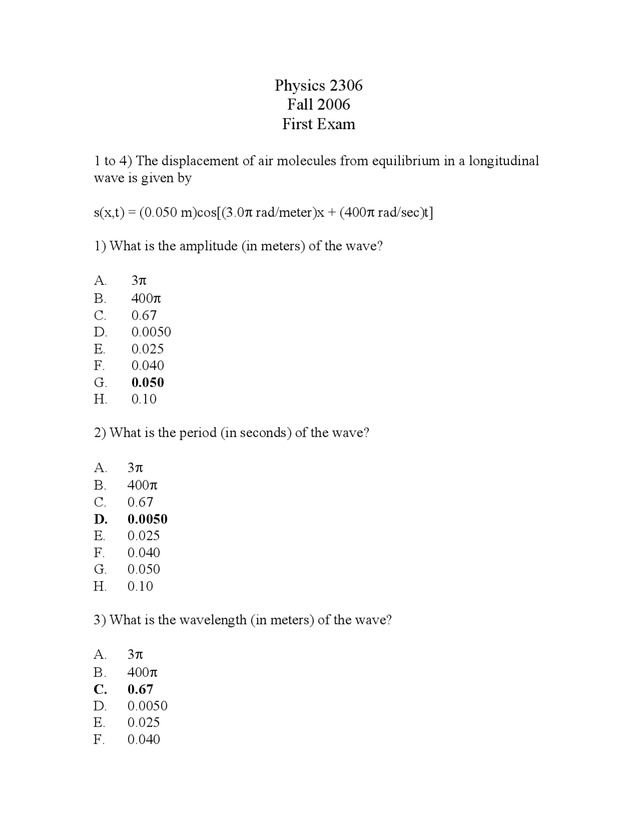 Test 1 Questions With Answers Foundations Of Physics I Phys 2306