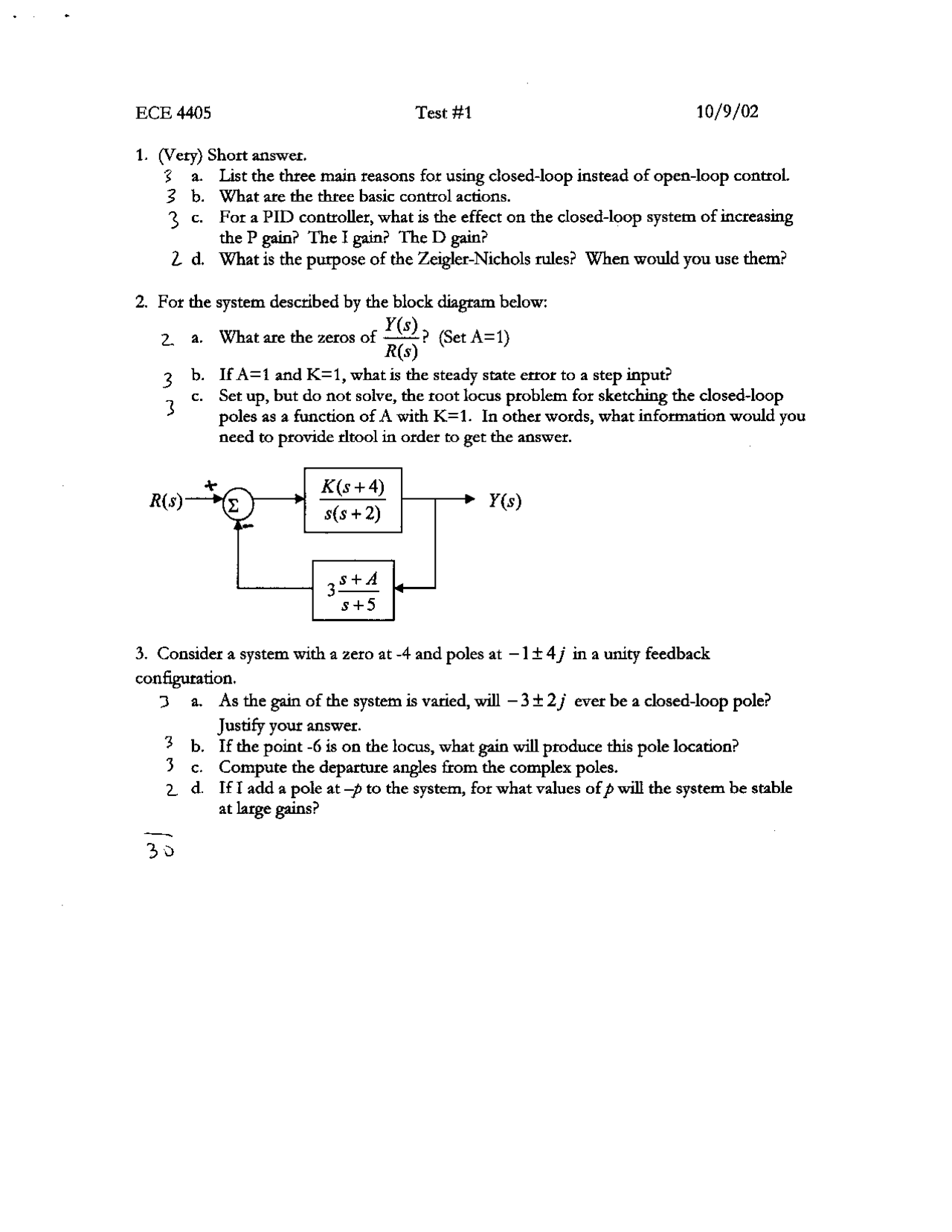 Solutions For Exam 1 Control Systems Ece 4405 Docsity