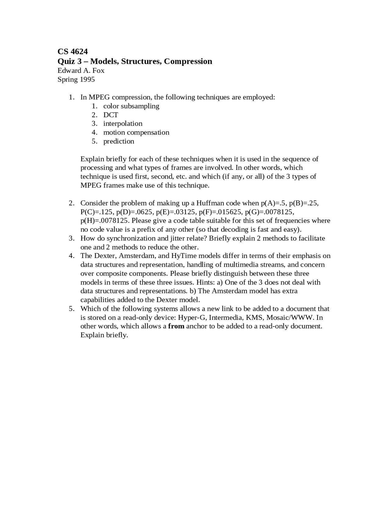 Models Structure And Compression Quiz 3 Cs 4984 Docsity