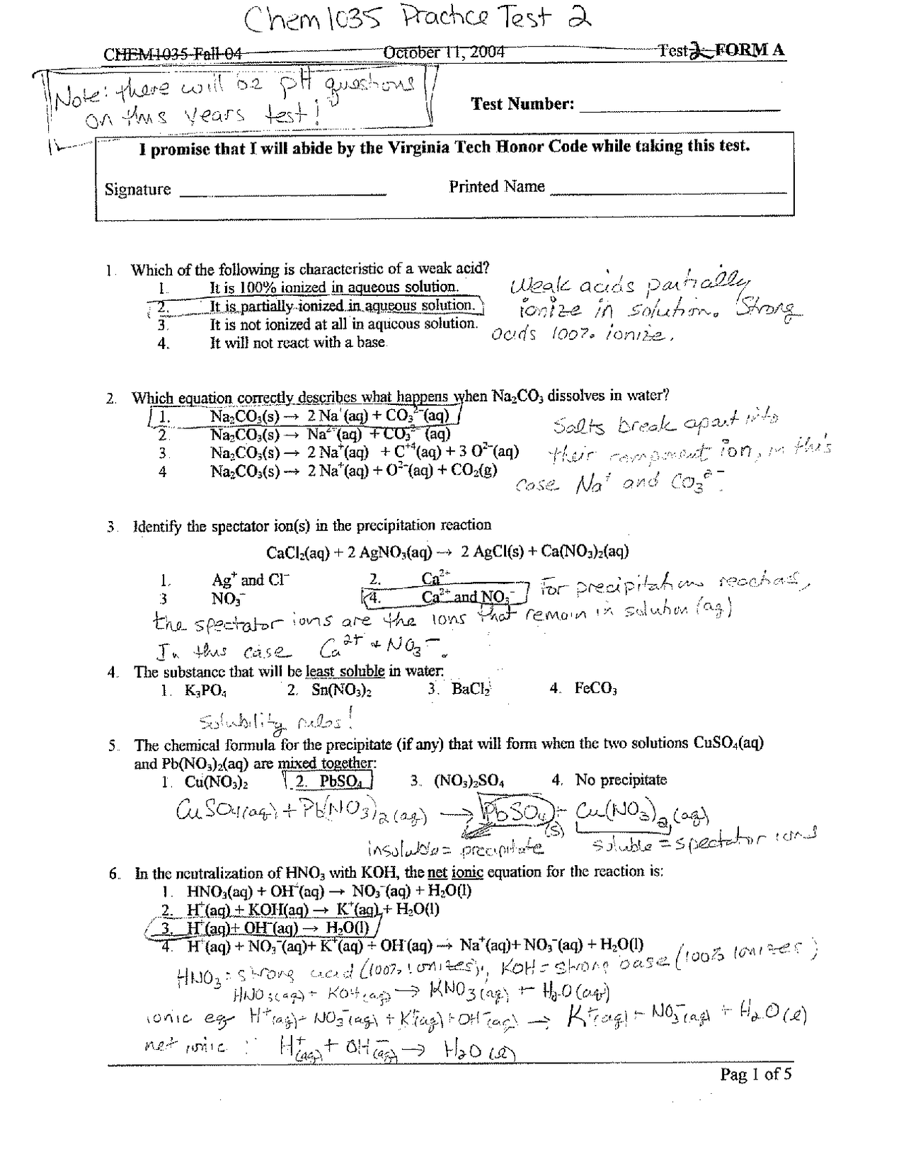 General Chemistry Practice Test 2 With Answers Chem 1035 Docsity