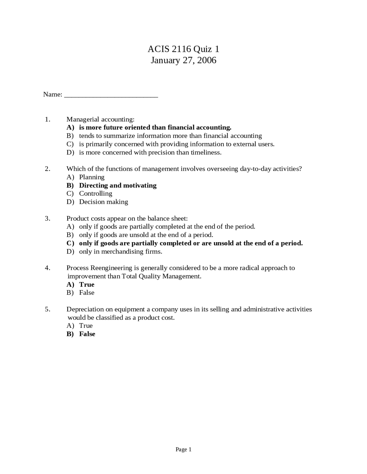 5 Mcqs For Quiz On Managerial Accounting Acis 2116 Quizzes