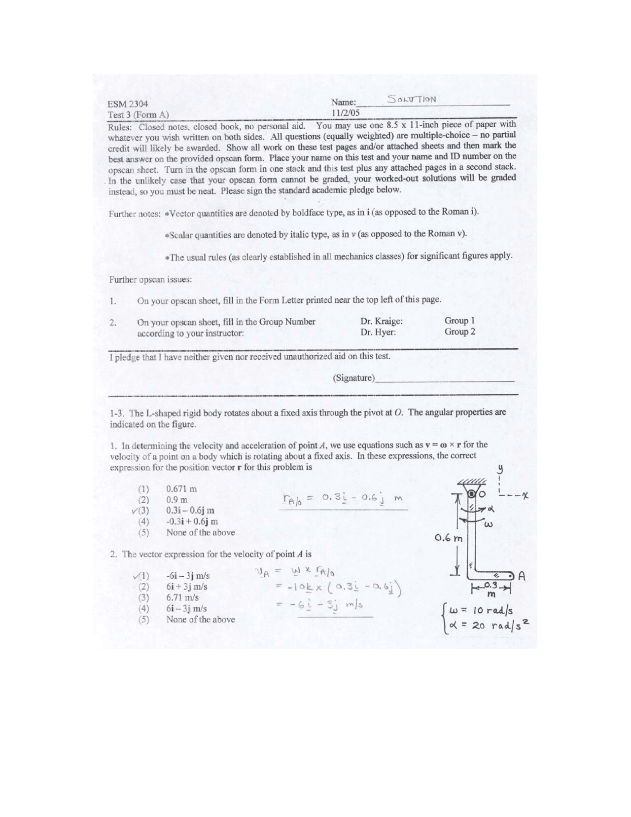 13 questions with answers about Dynamics - Test #3 | ESM 2304 | Exams ...