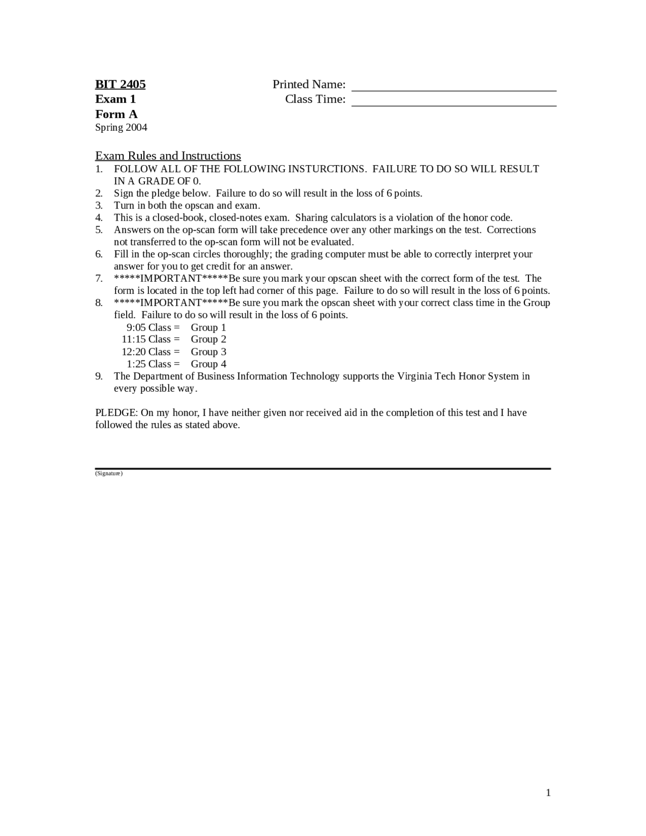 Test 1 Solutions Quantitative Methods Bit 2405 Exams Introduction