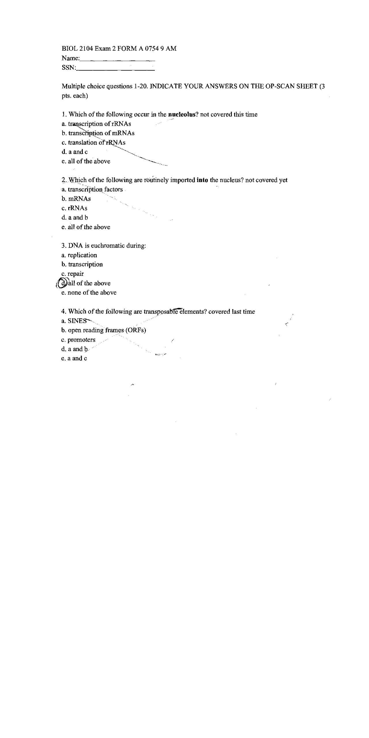 Exam 2 with Solution - Cell and Molecular Biology | BIOL 2104 - Docsity