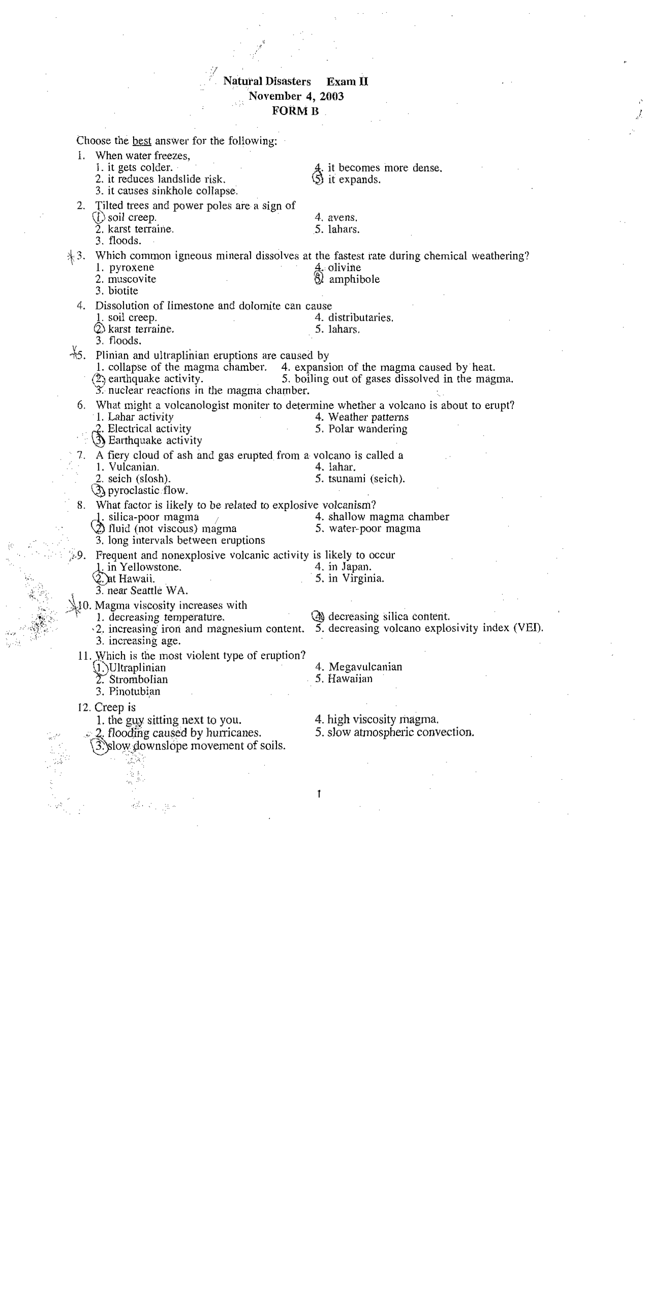 Exam 2 Form B Solved Natural Disasters Cee 4554 Docsity