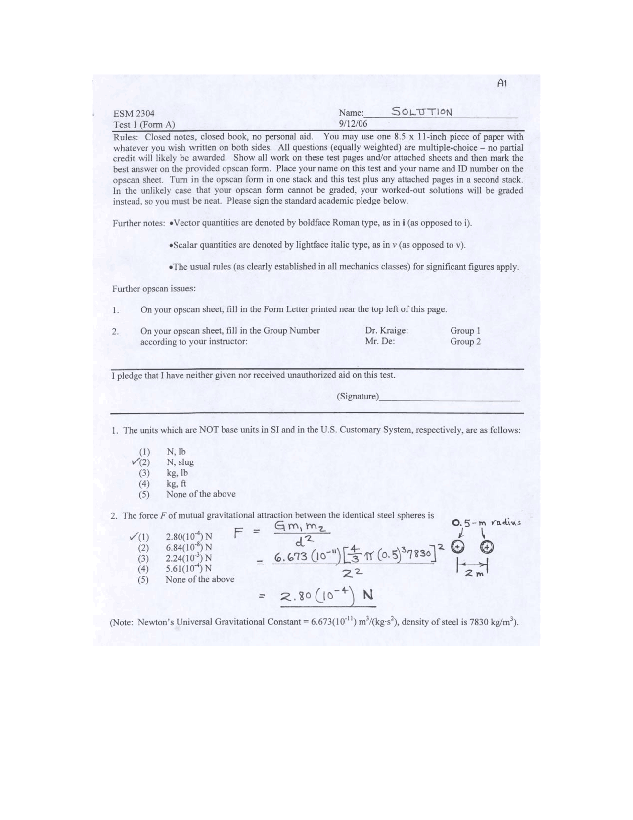 13 Multiple Choice Questions About Dynamics Test 1 With Solutions