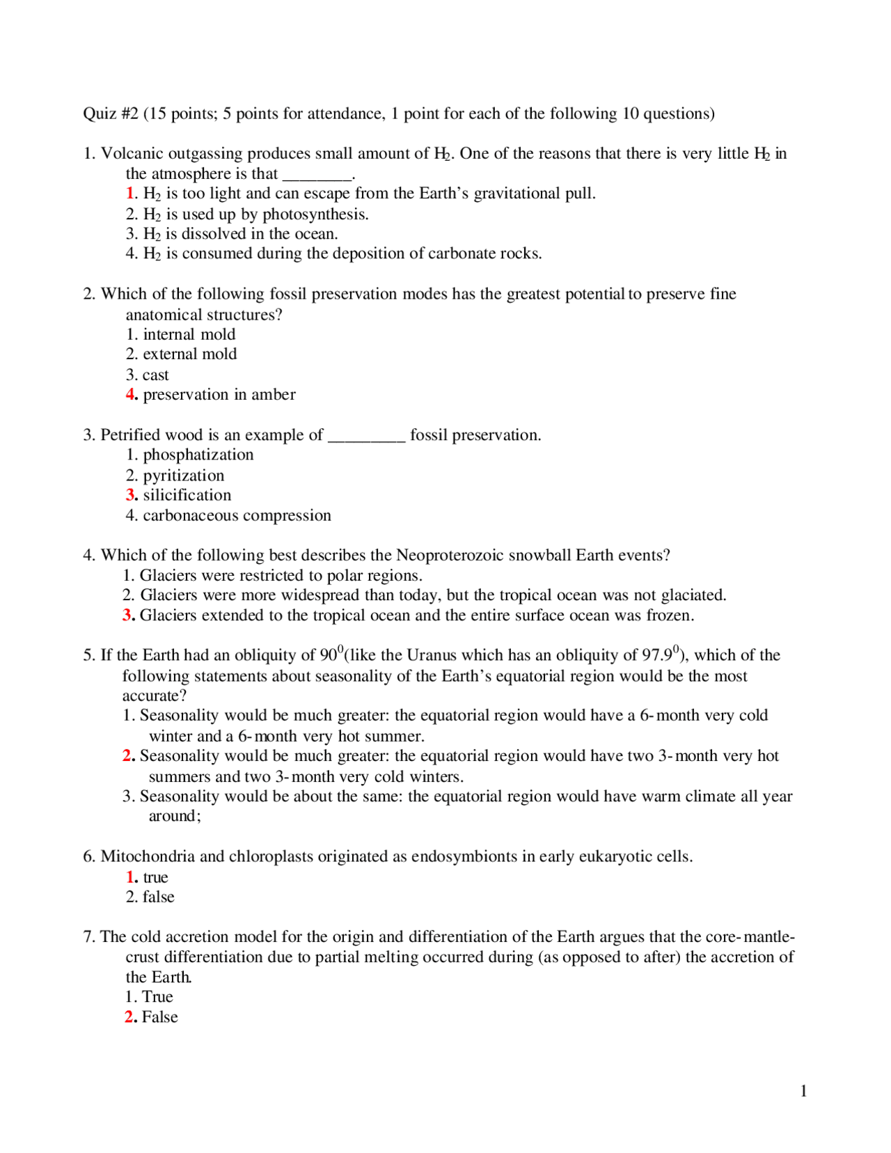Quiz With Answers The Earth And Life Through Time Geos 1014 Docsity