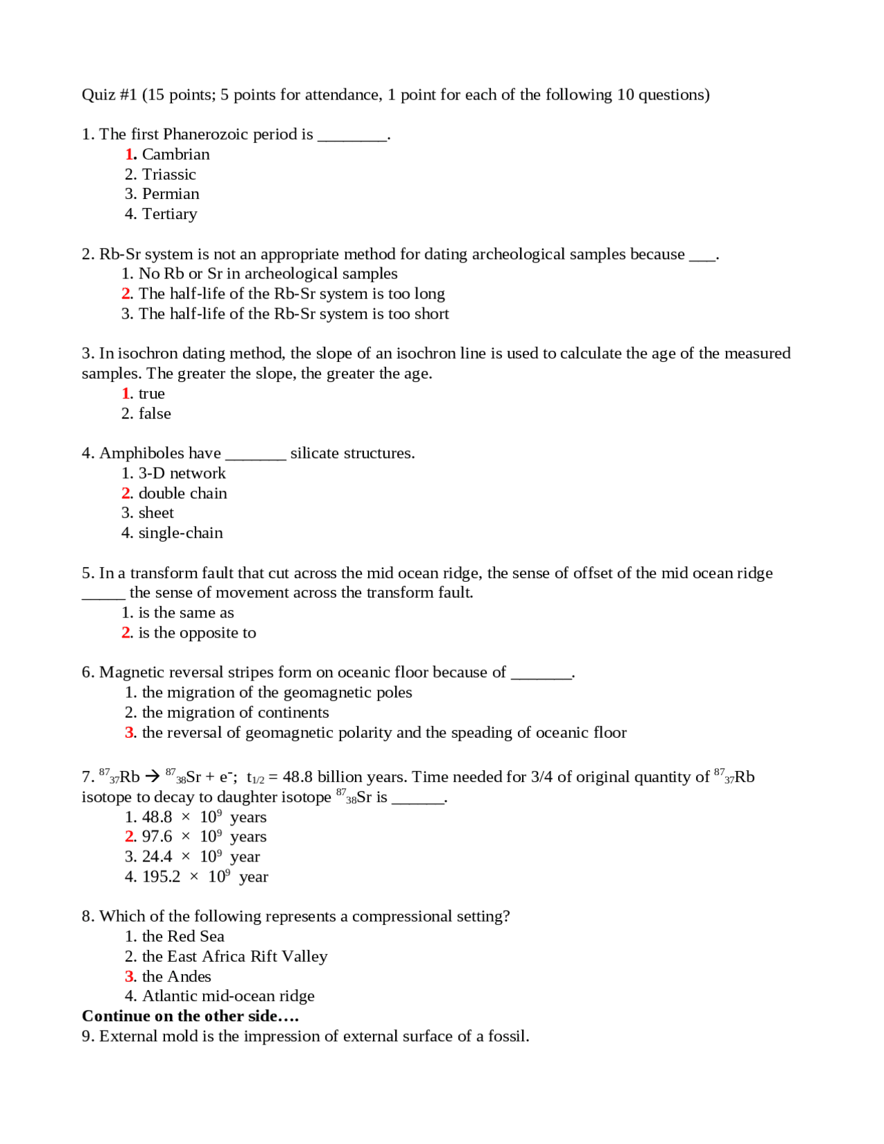 The Earth And Life Through Time Quiz With Answers Geos 1014 Docsity
