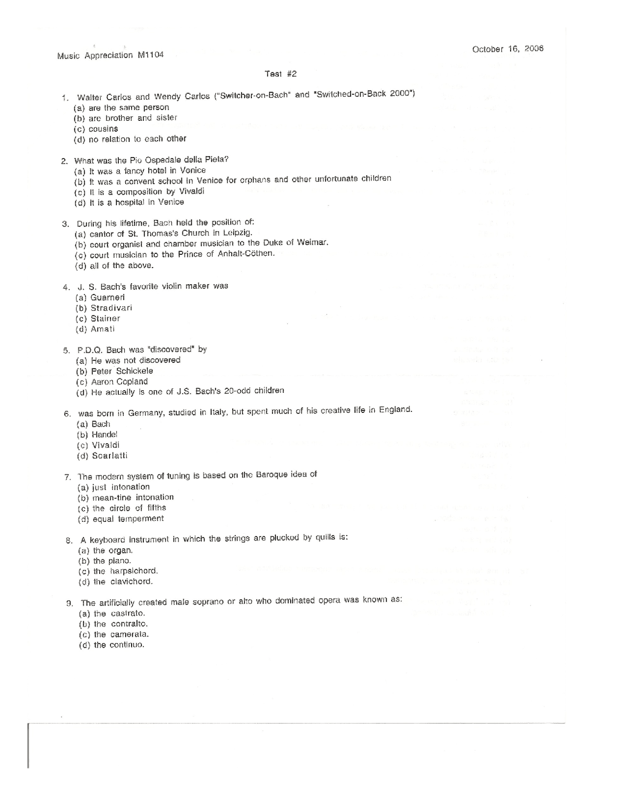Final Exam 2 Questions For Music Appreciation Mus 1104 Docsity