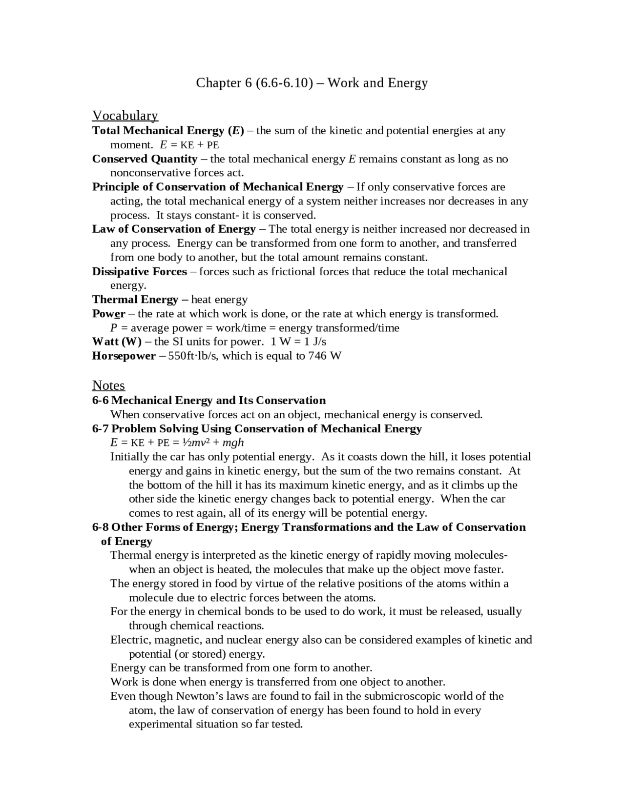 Work And Energy General Physics Lecture Notes Phys 2205 Docsity