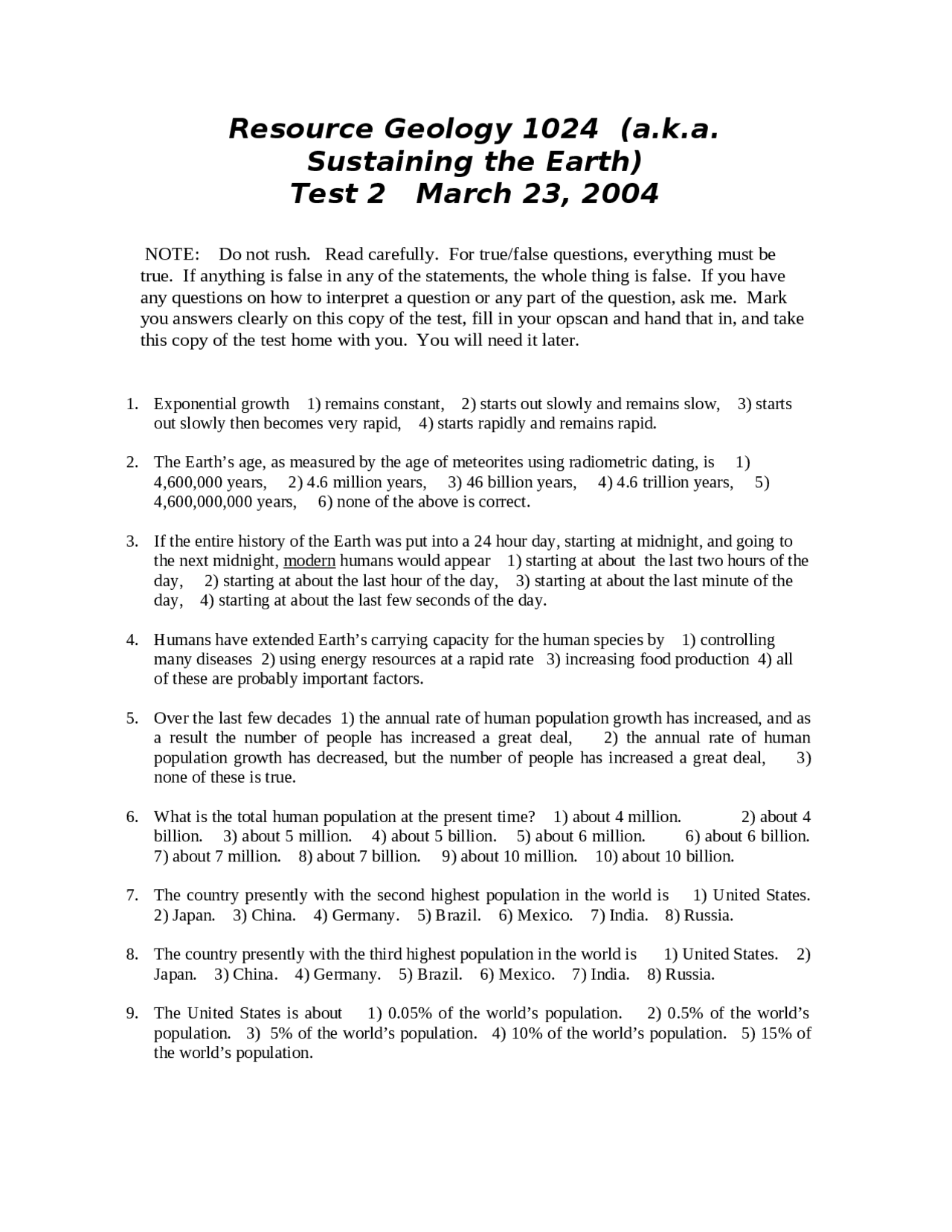 50 Questions Test 2 Resources Geology Geos 1024 Docsity