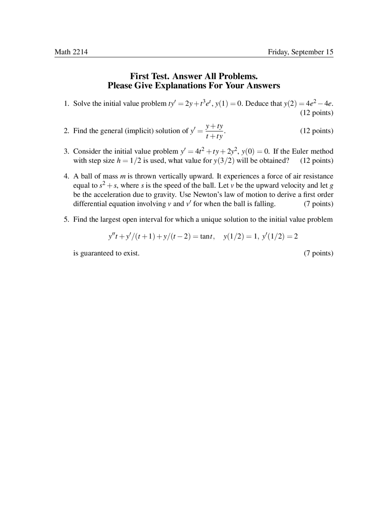 Problems And Solutions Of First Test Introduction To Differential