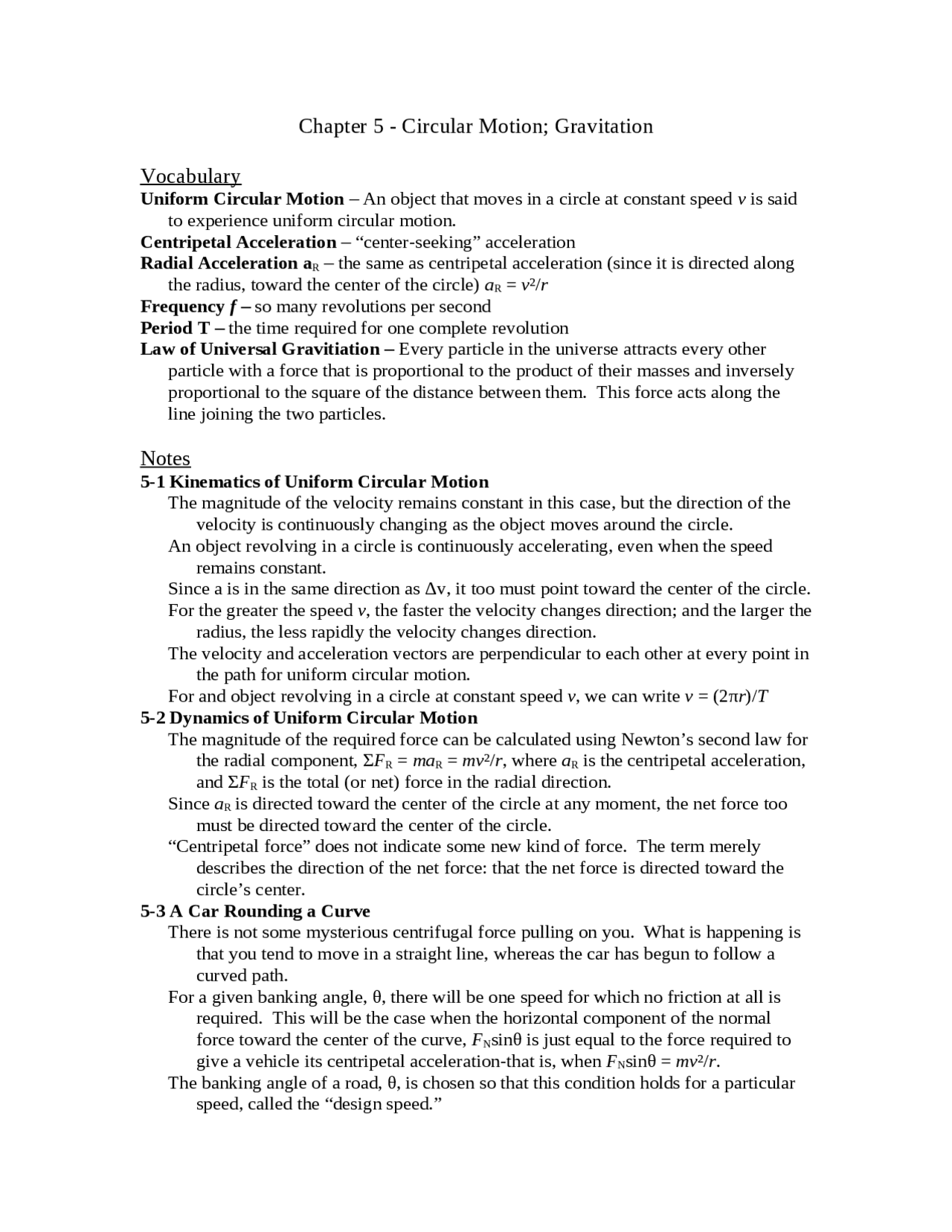 Circular Motion & Gravitation Vocabulary and Notes | General Physics ...