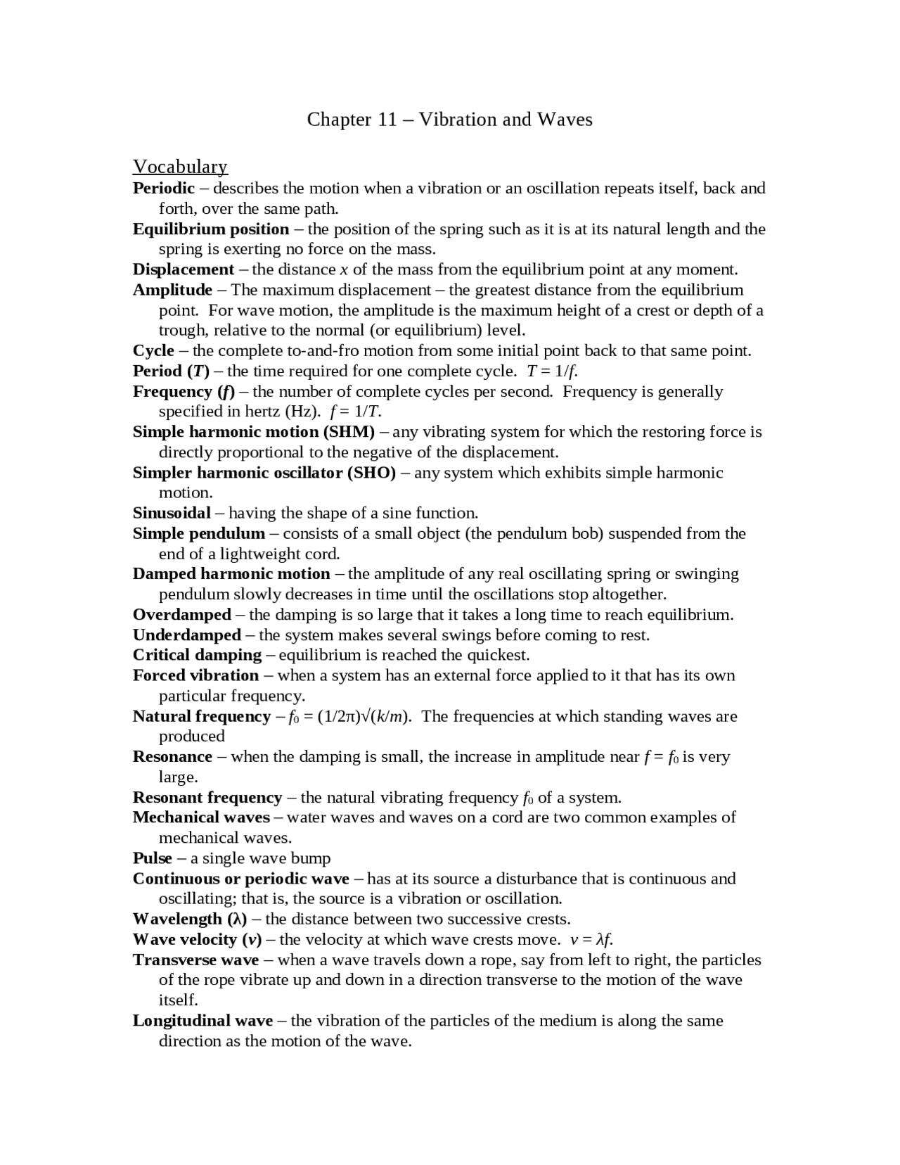 Vibration and Waves - General Physics - Chapter 11 Notes | PHYS 2205 ...