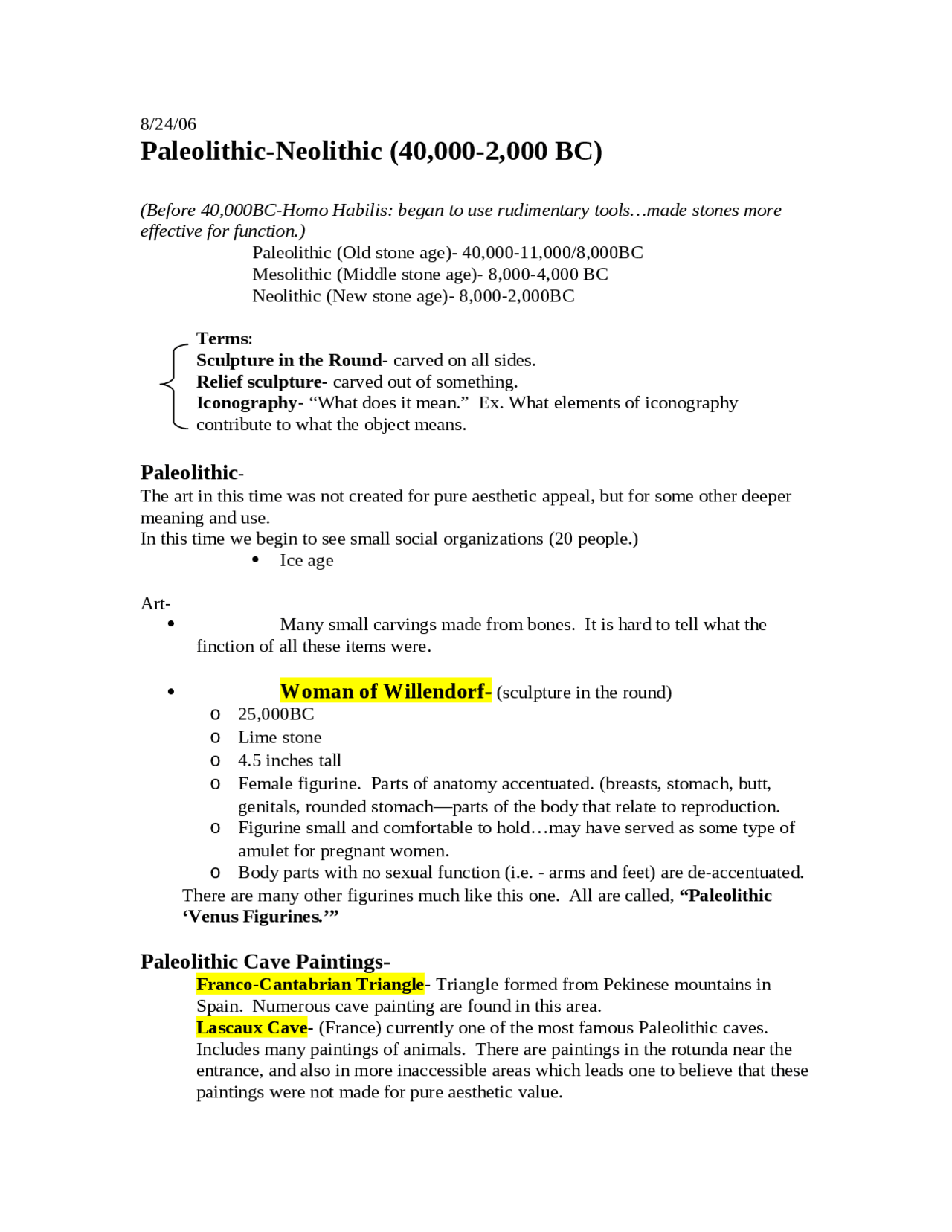 Paleolithic and Neolithic - Class Notes | Survey History of Western Art ...
