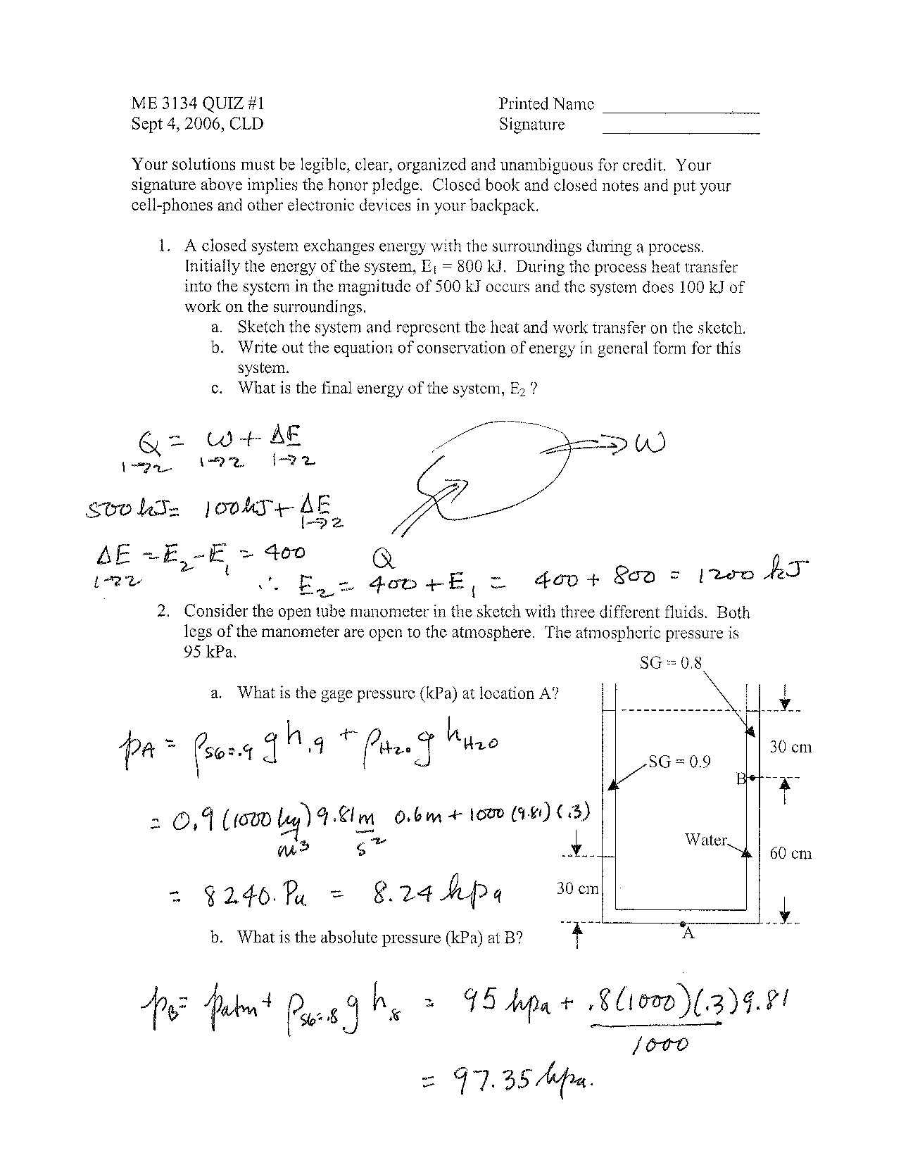 Solutions For All Quizzes Fundamentals Of Thermodynamics Me 3134