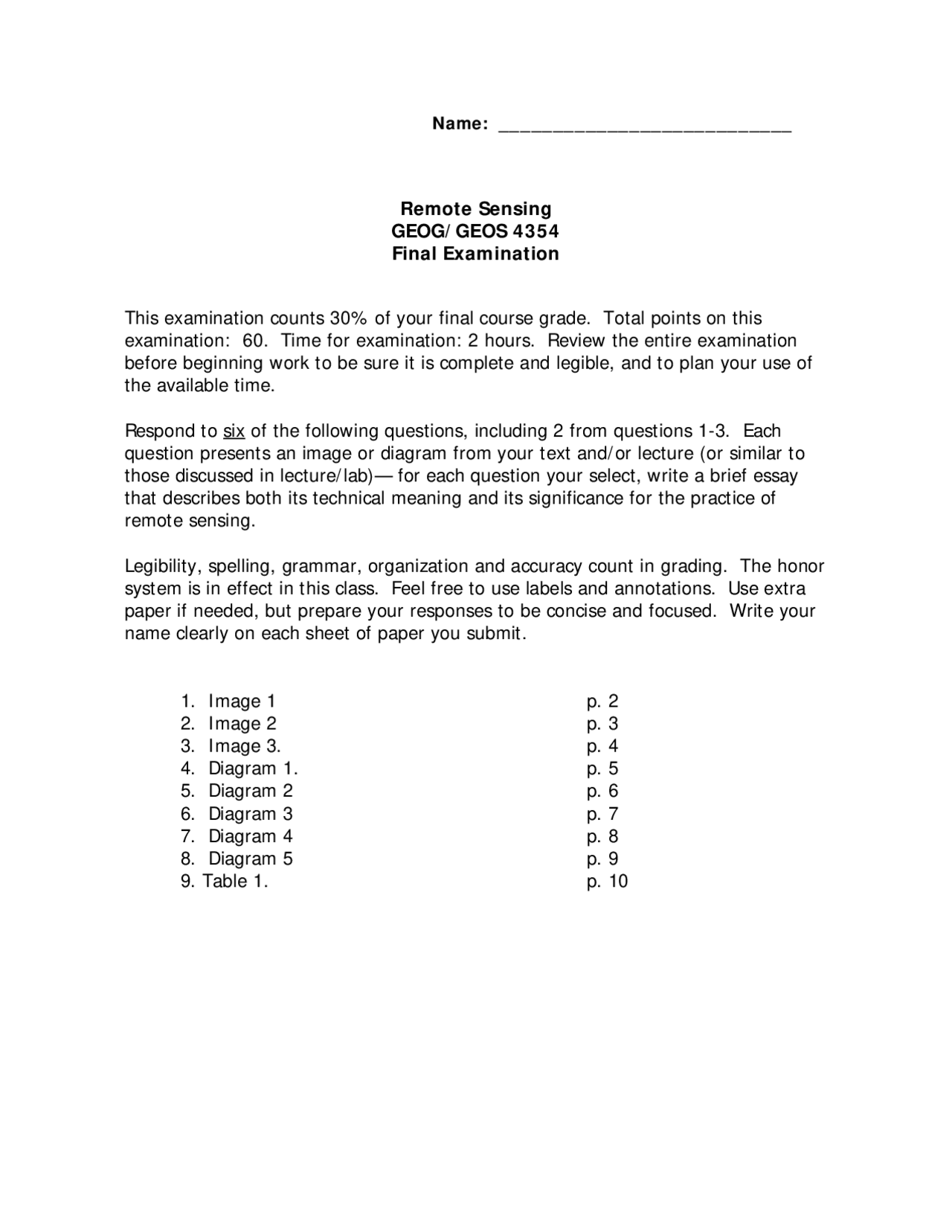 Samples For Test Introduction To Remote Sensing Geog 4354 Docsity