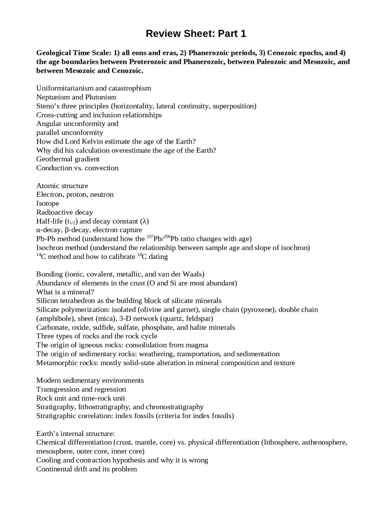 Review Sheet - The Earth and Life Through Time | GEOS 1014 | Study ...