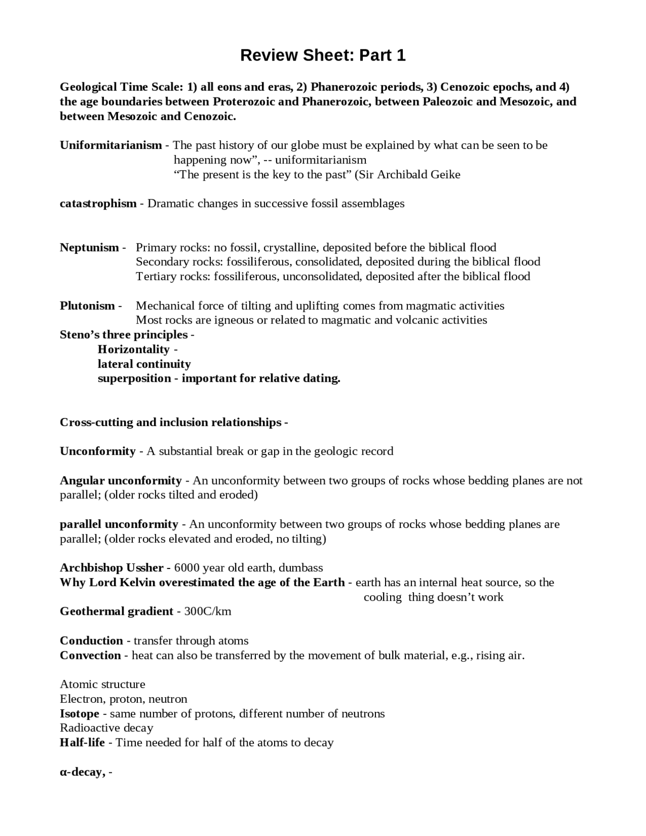 Geological Time Scale The Earth And Life Through Time Notes For Test