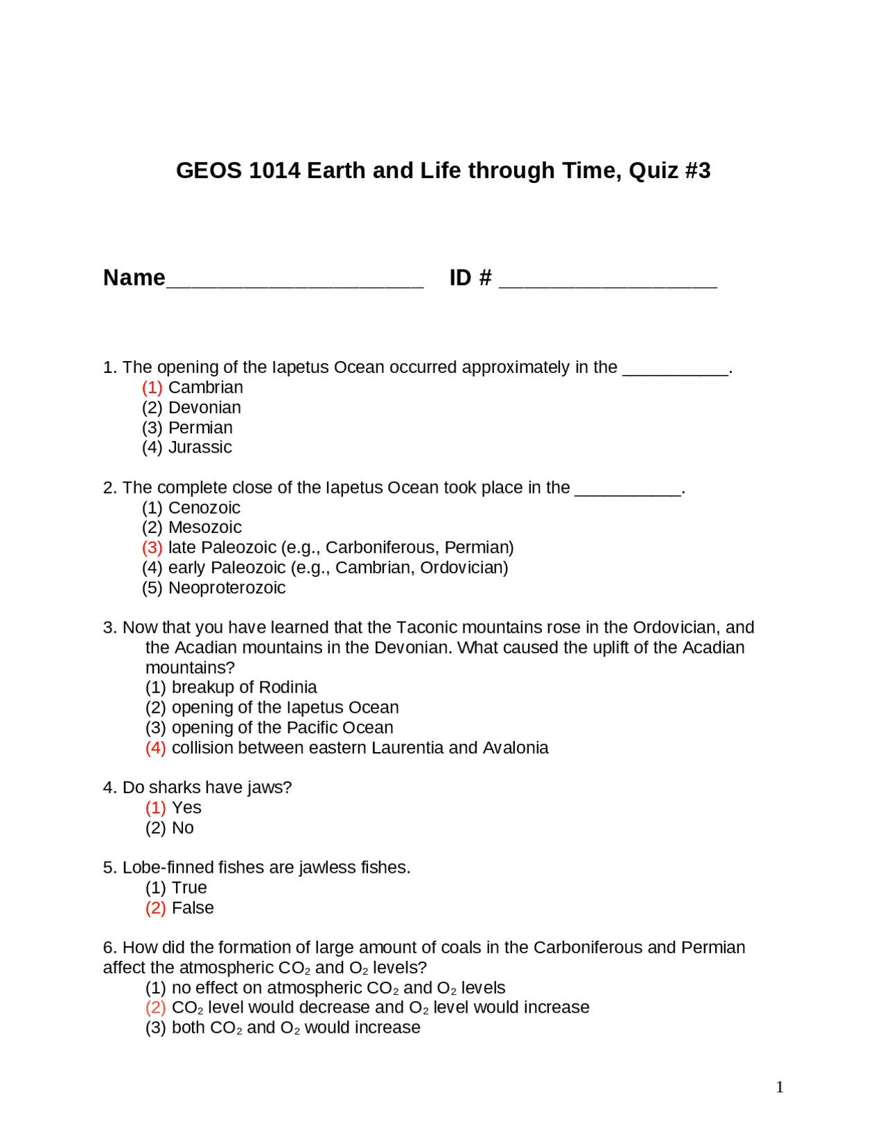 The Earth And Life Through Time Quiz With Key Geos 1014 Docsity