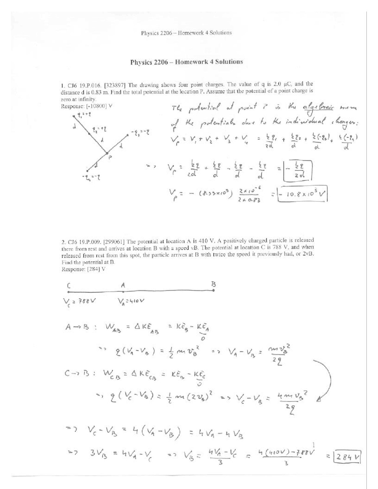 Homework #4 Solutions - General Physics | PHYS 2206 - Docsity