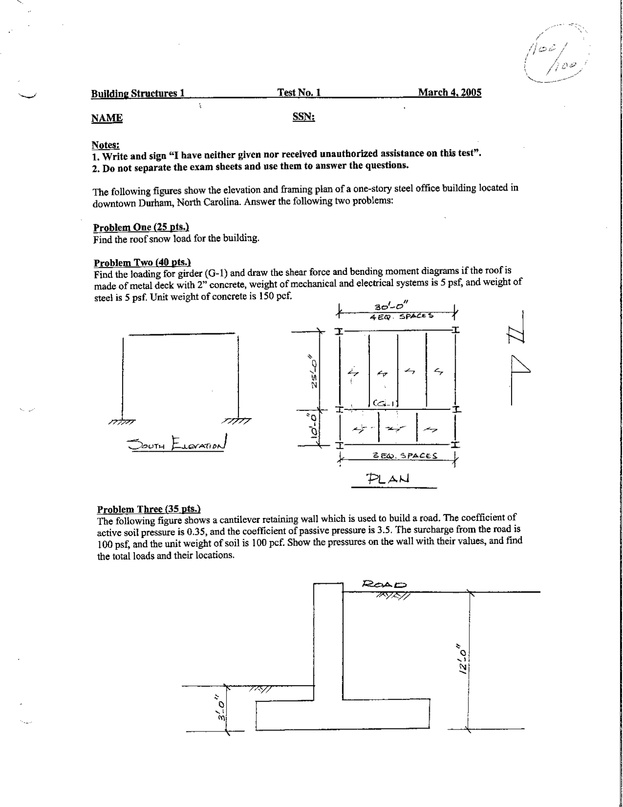 Building Structures Test With Answer Key Arch 4075 Docsity
