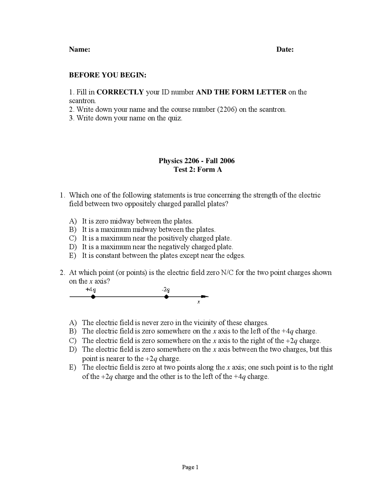 14 Questions For Exam 2 With Answer General Physics Phys 2206 Docsity