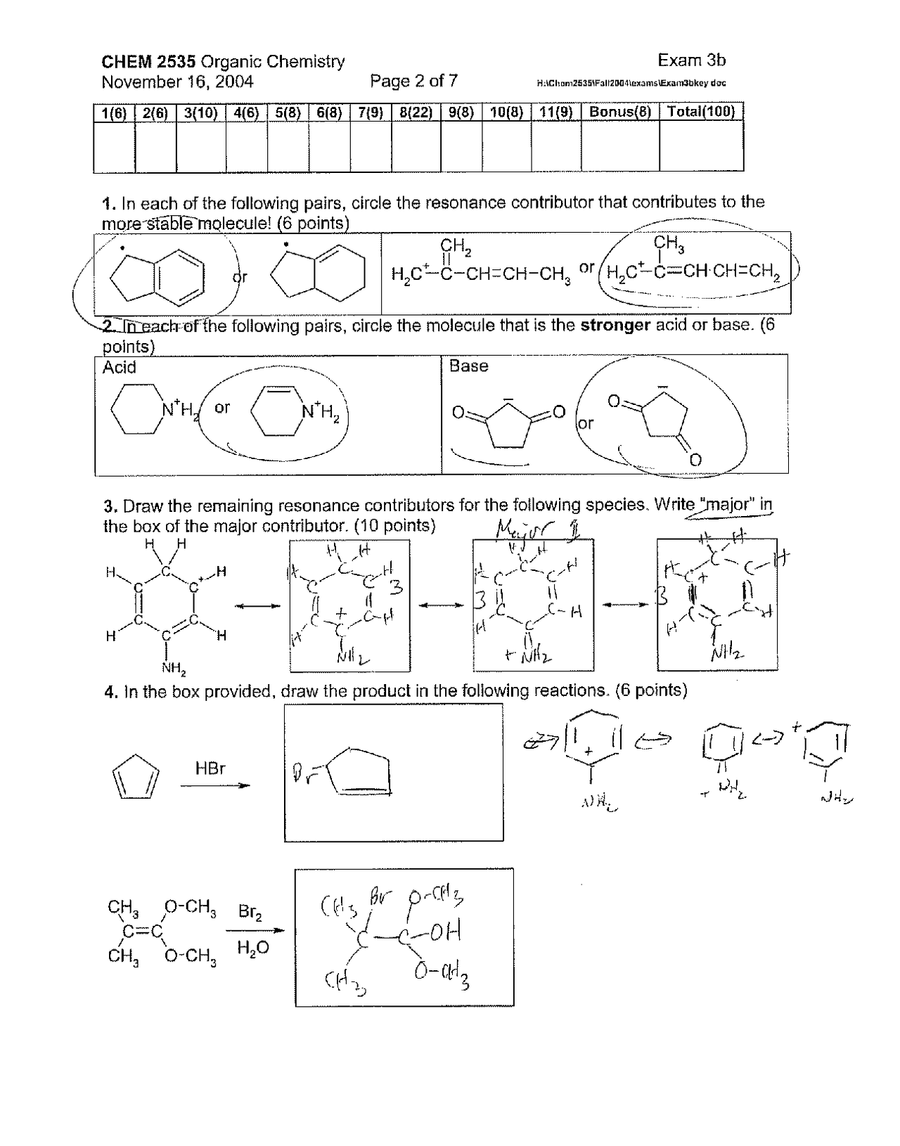 Solved Exam 3 Form B Organic Chemistry Chem 2535 Docsity