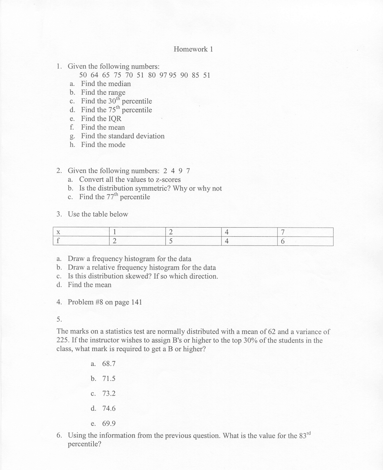 Homework 1 With Answers Introductory Statistics Stat 2004 Docsity