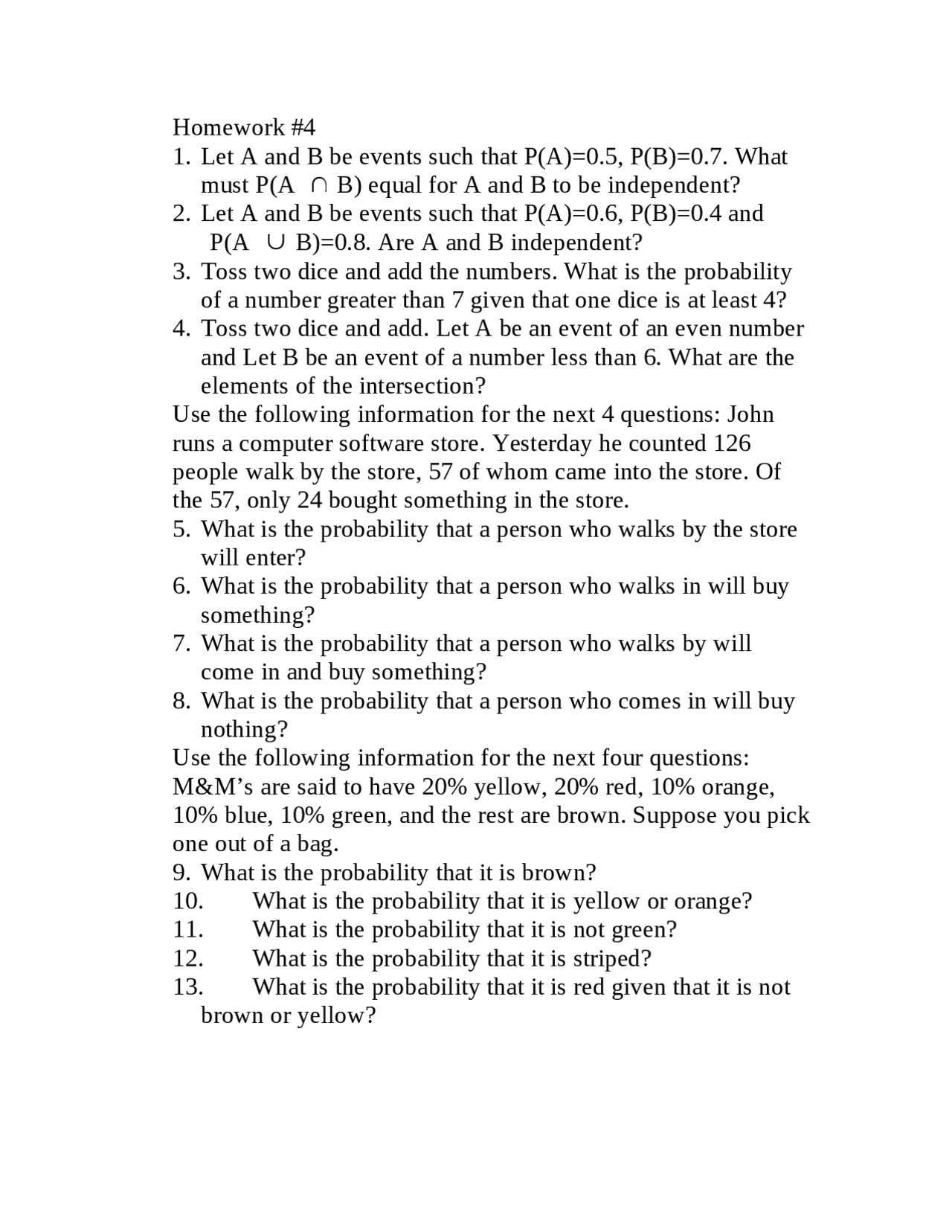 Homework 4 With Answers Introductory Statistics Stat 2004 Docsity