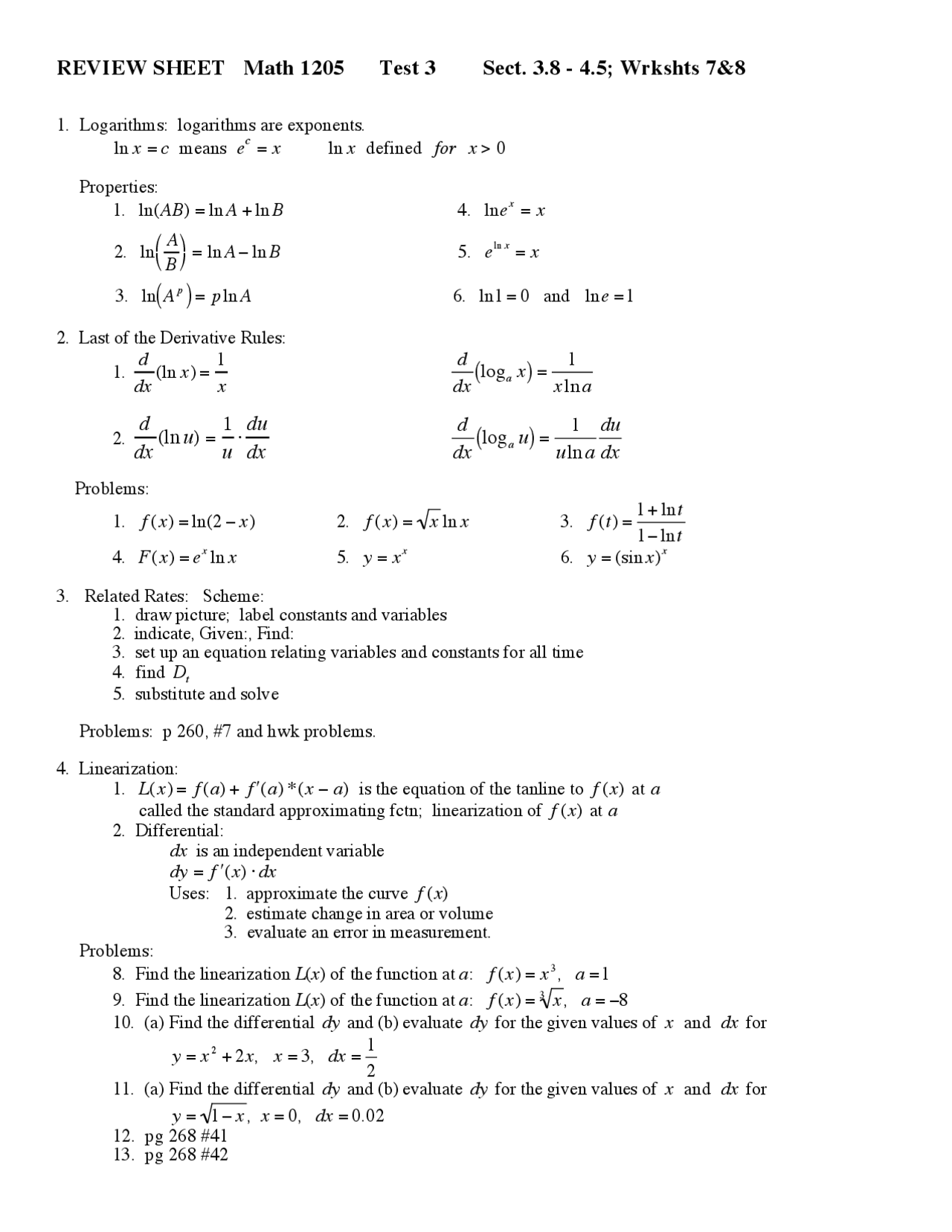Logarithms Derivative Rules And Linearization Calculus Math 1205