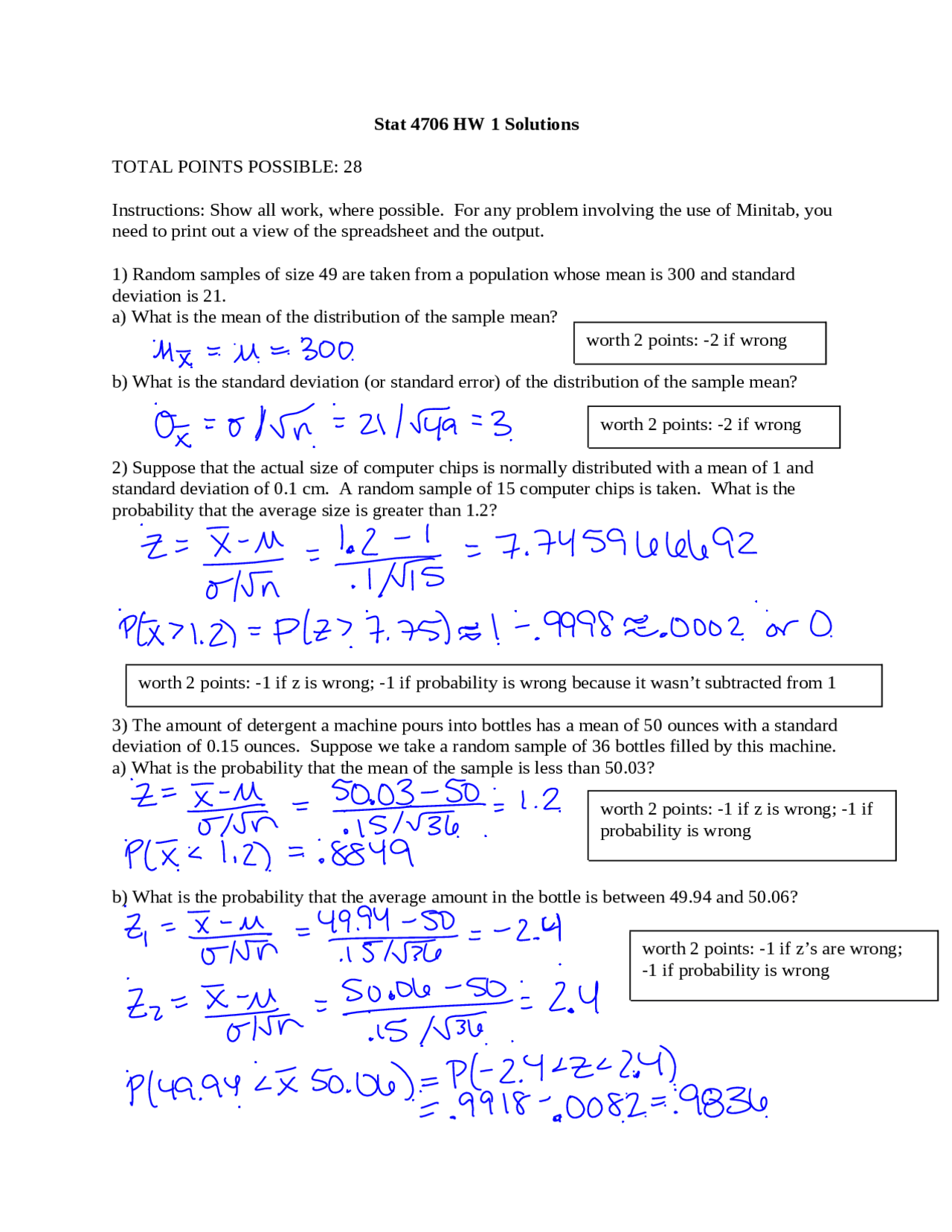 Homework 1 With Solution For Statistics For Engineering Stat 4706
