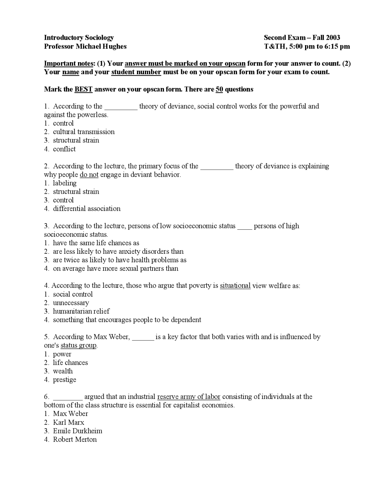 50 questions on Introductory Sociology - Exam #2 | SOC 1004 - Docsity