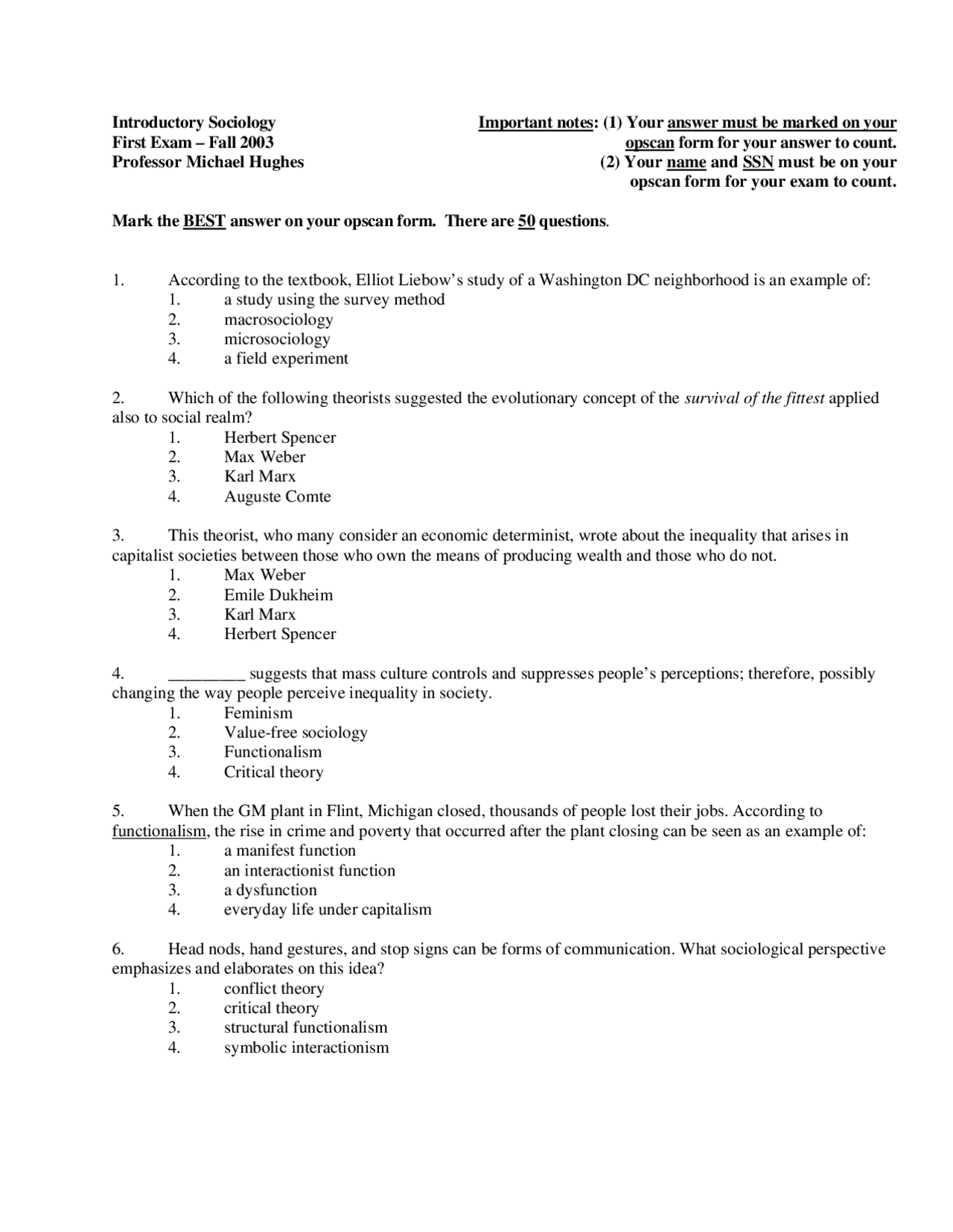 50 Multiple Choice Questions On Introductory Sociology With Solutions