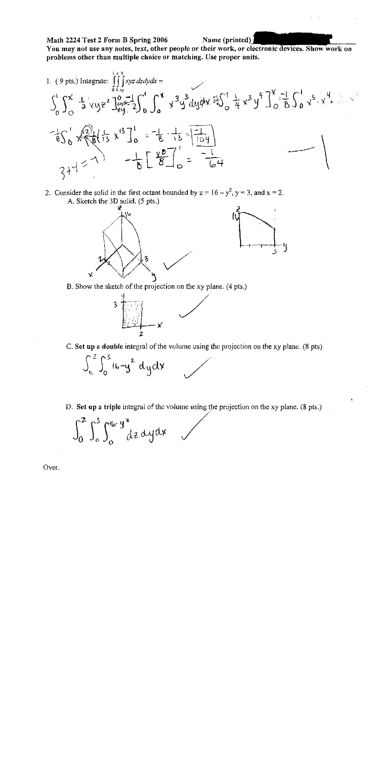 Multivariable Calculus Test Two Answers Math 2224 Docsity