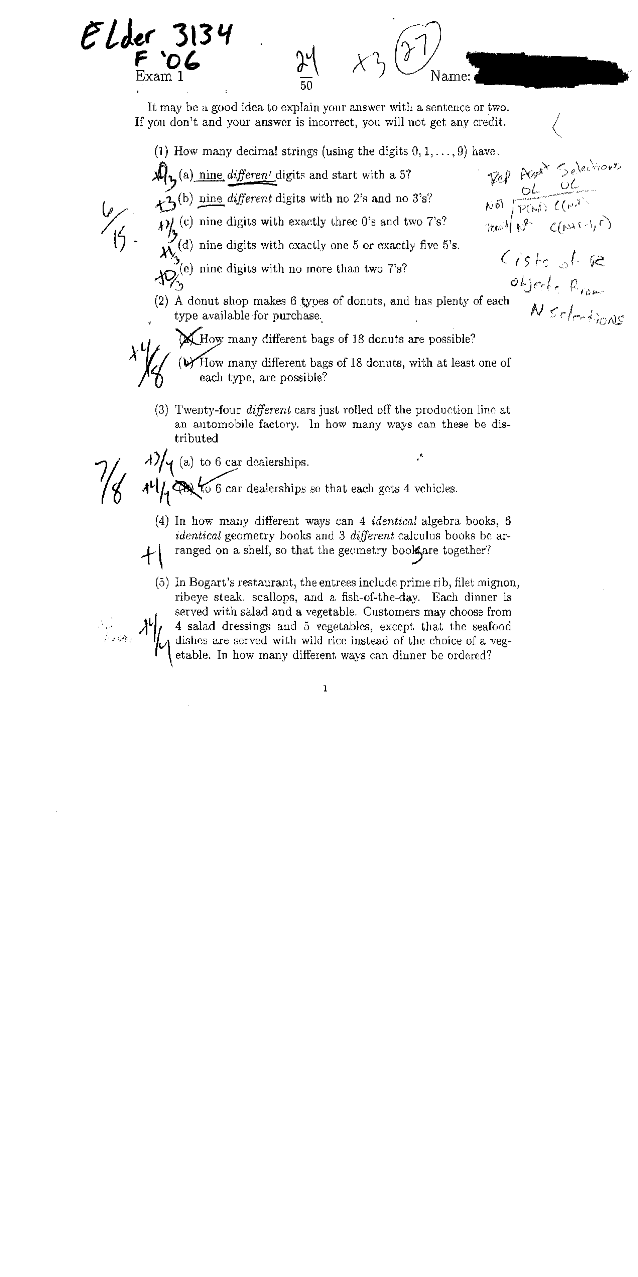 Applied Combinatorics Exam With Answers Math 3134 Docsity