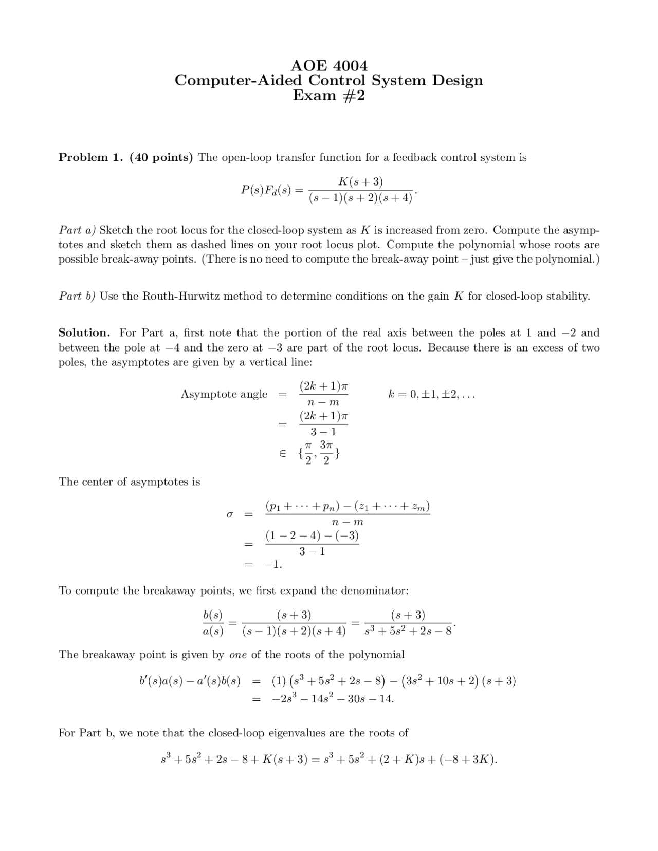 Problems With Solutions Exam 2 Computer Aided Control System Design