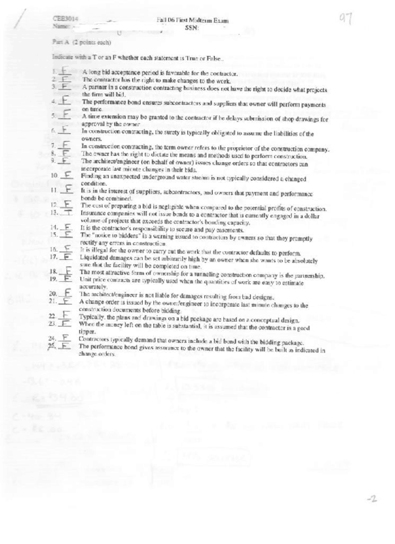 Construction Management Midterm Exam 1 With Answers Cee 3014 Docsity