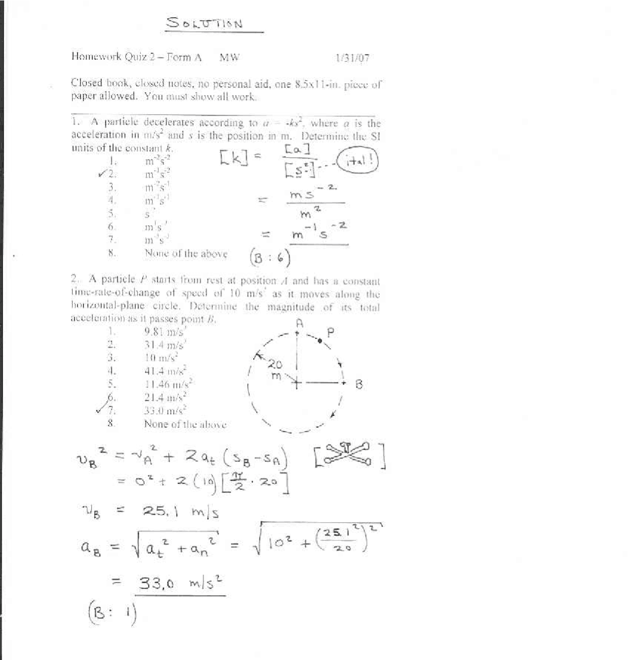Solved Homework Quiz 2 For Dynamics Esm 2304 Docsity